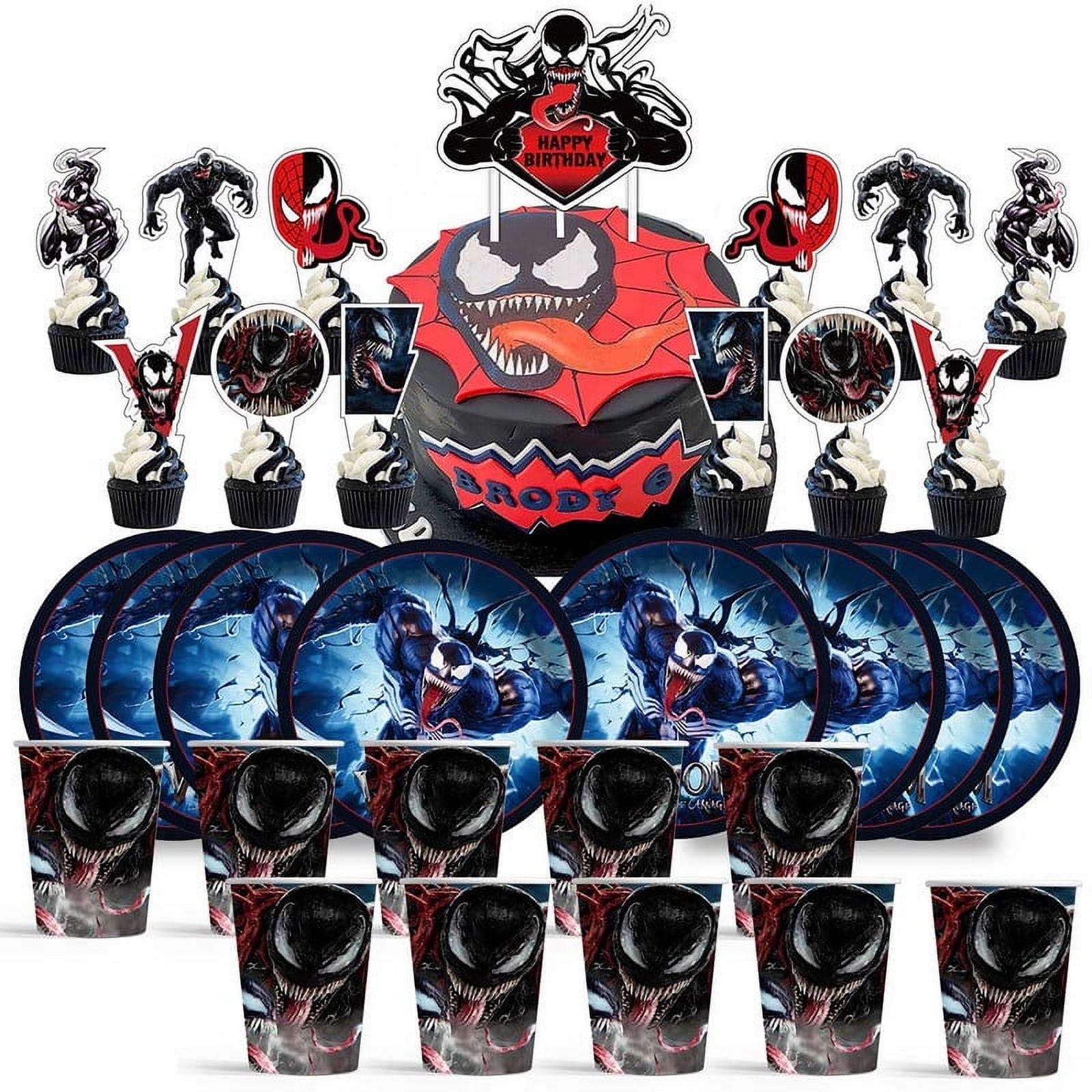Venom Birthday Cups Party Supplies Plates Fans Decorations Cake Topper ...