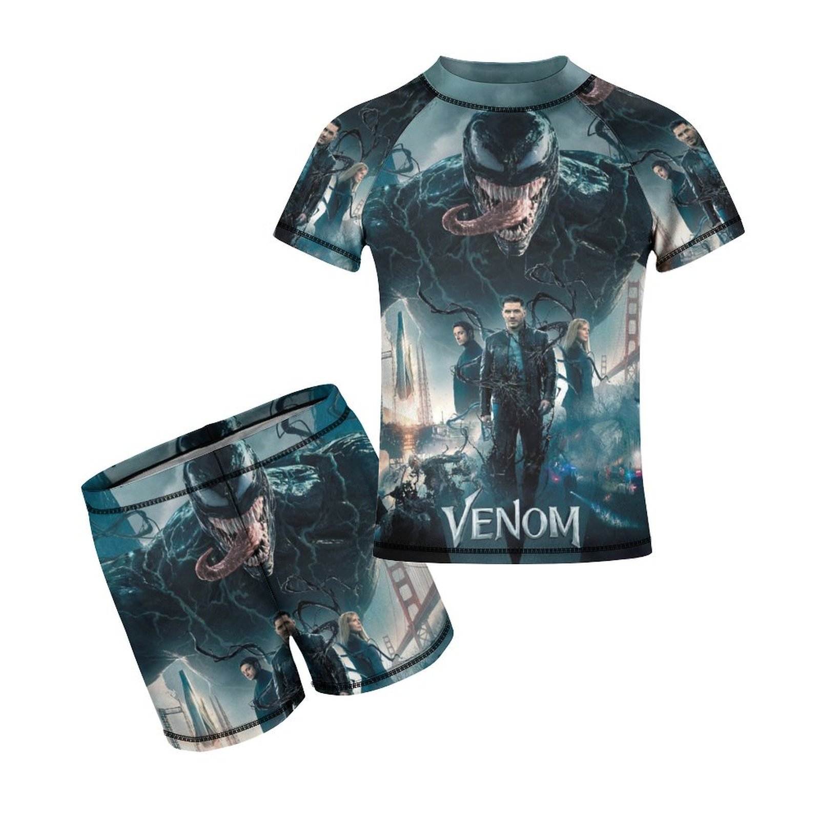Venom Boys 2-Piece Swimsuit Set, Short Sleeve Rash Guard & Swim Trunks ...
