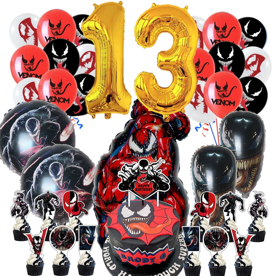Venom Party Supplies 13th Decor Kit Balloons Birthday Cake Topper ...