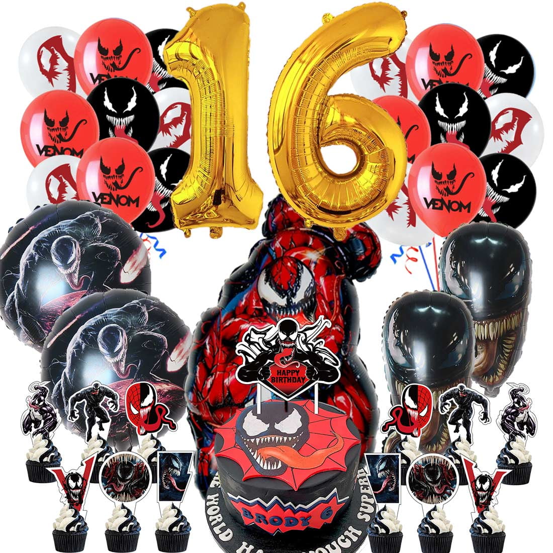 Venom Party Supplies 16th Decor Kit Balloons Birthday Cake Topper ...