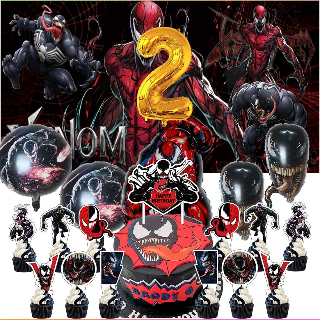 Venom Party Supplies Decor 2nd Kit Balloons Birthday Cake Topper Banner ...