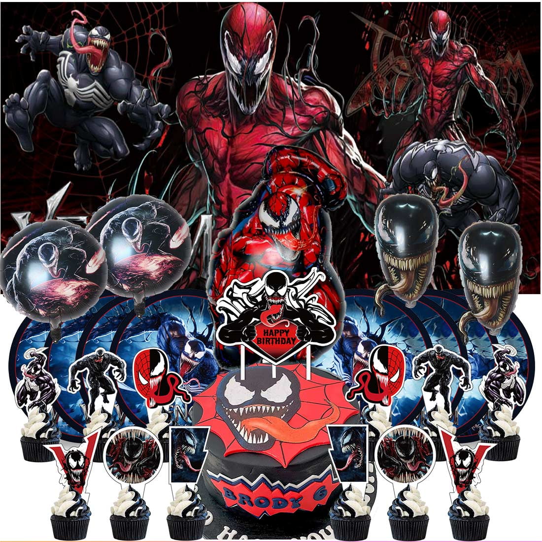 Venom Party Supplies Decorations Birthday Cake Topper Banner Decor ...