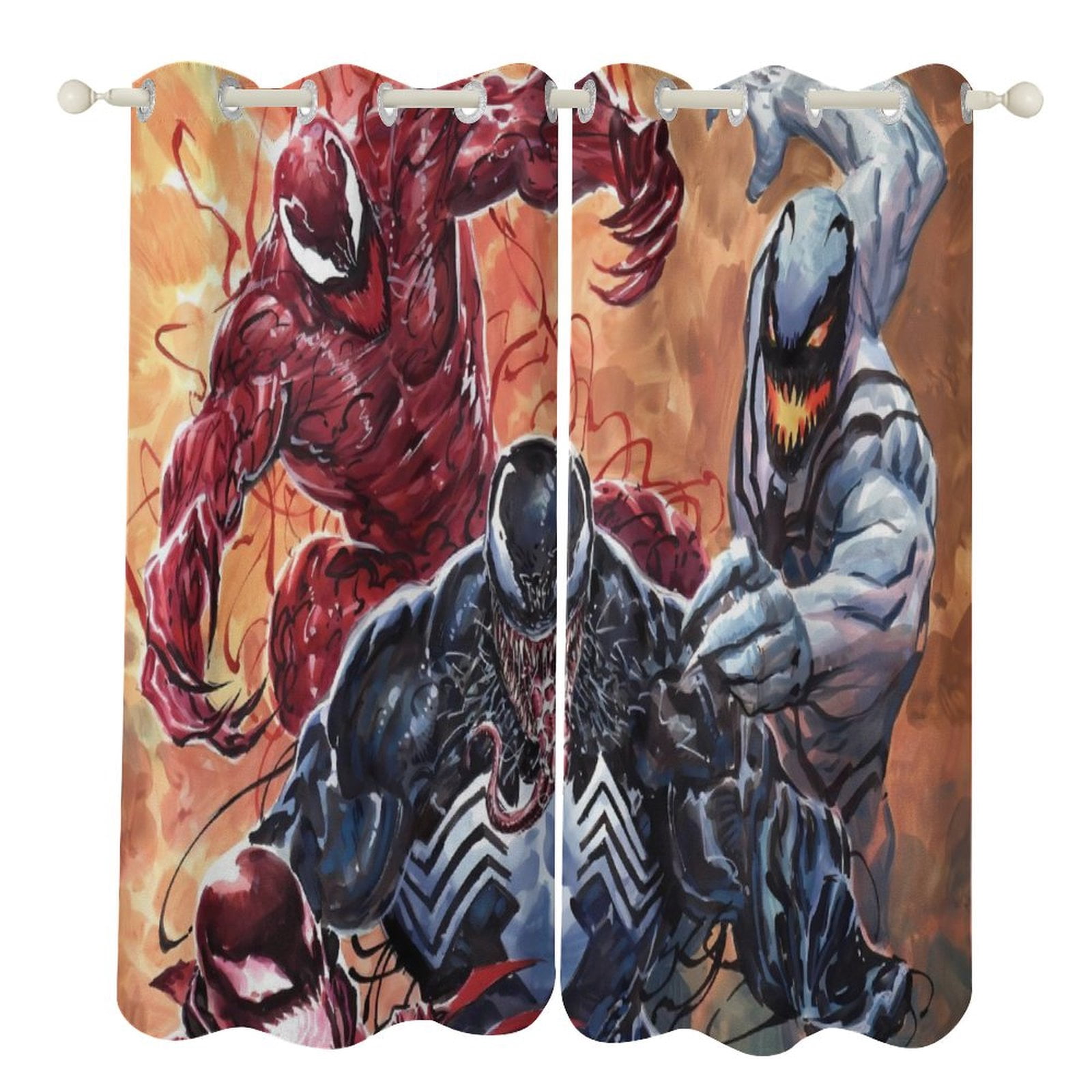 Venom Print Perforated Curtains Living Room Bedroom Blackout Noise ...