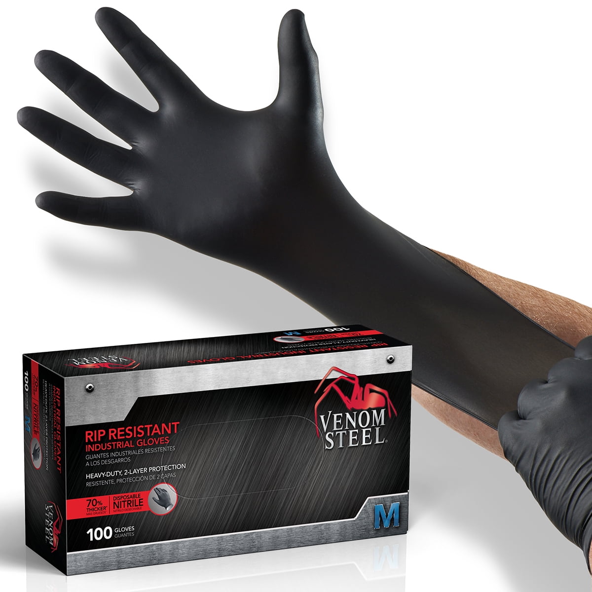 Venom Steel Premium Industrial Black Nitrile Gloves, Medium, 100 Count ...