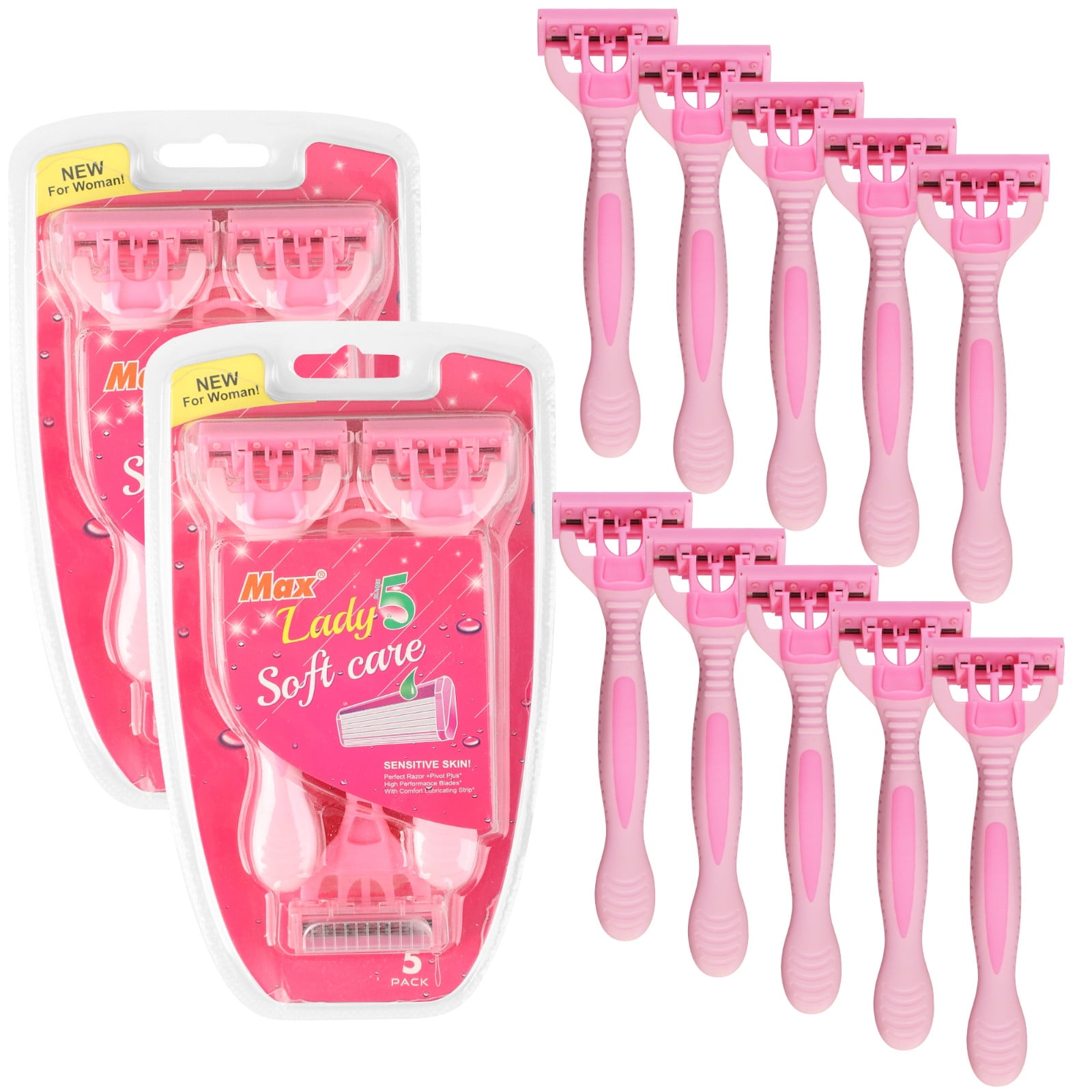 Venoro 10 Packs Women's Razors 5-Blades Manual Razor Disposable, Pink ...