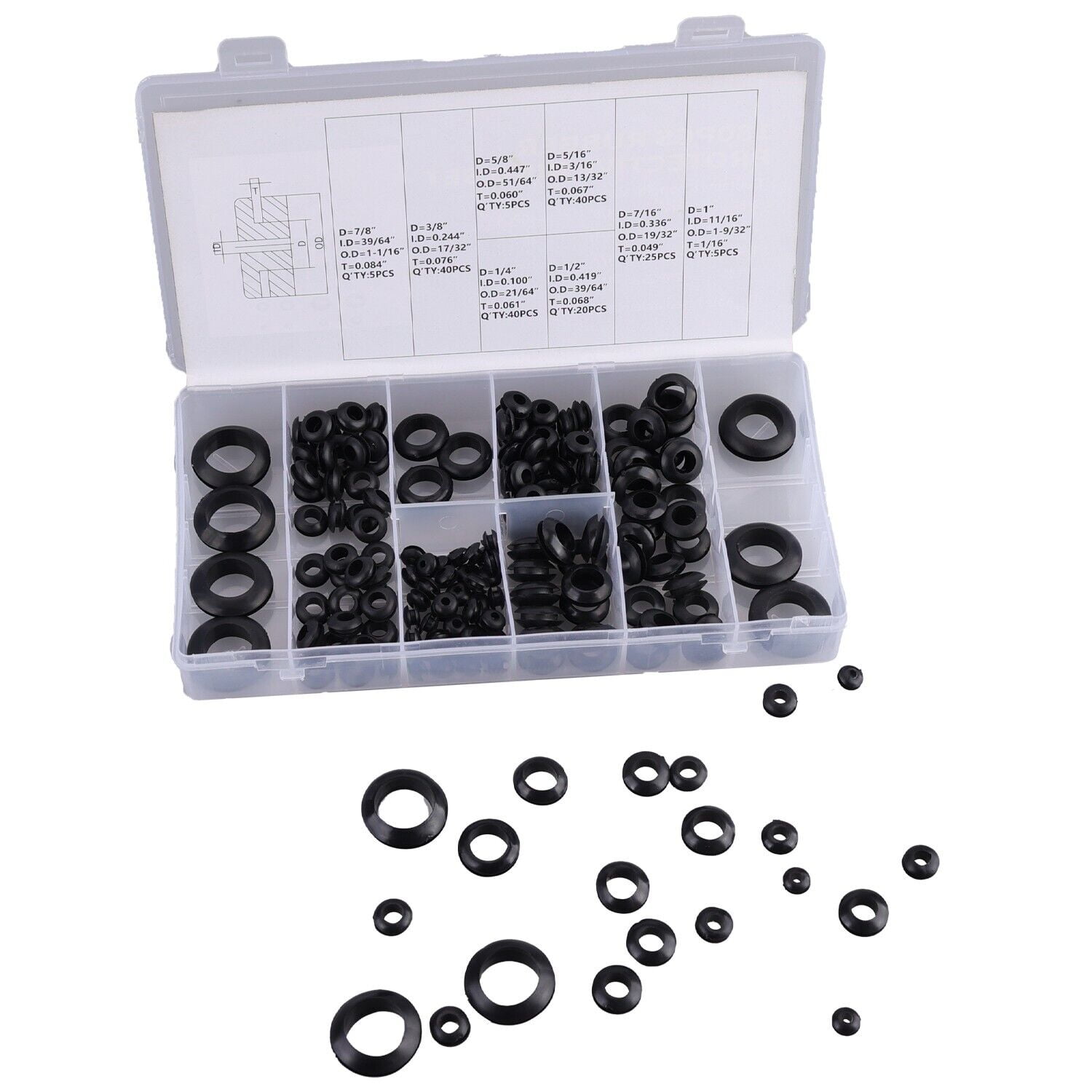 Venoro 180Pcs Rubber Grommet Assortment Kit Hole Plug Electrical Wiring ...