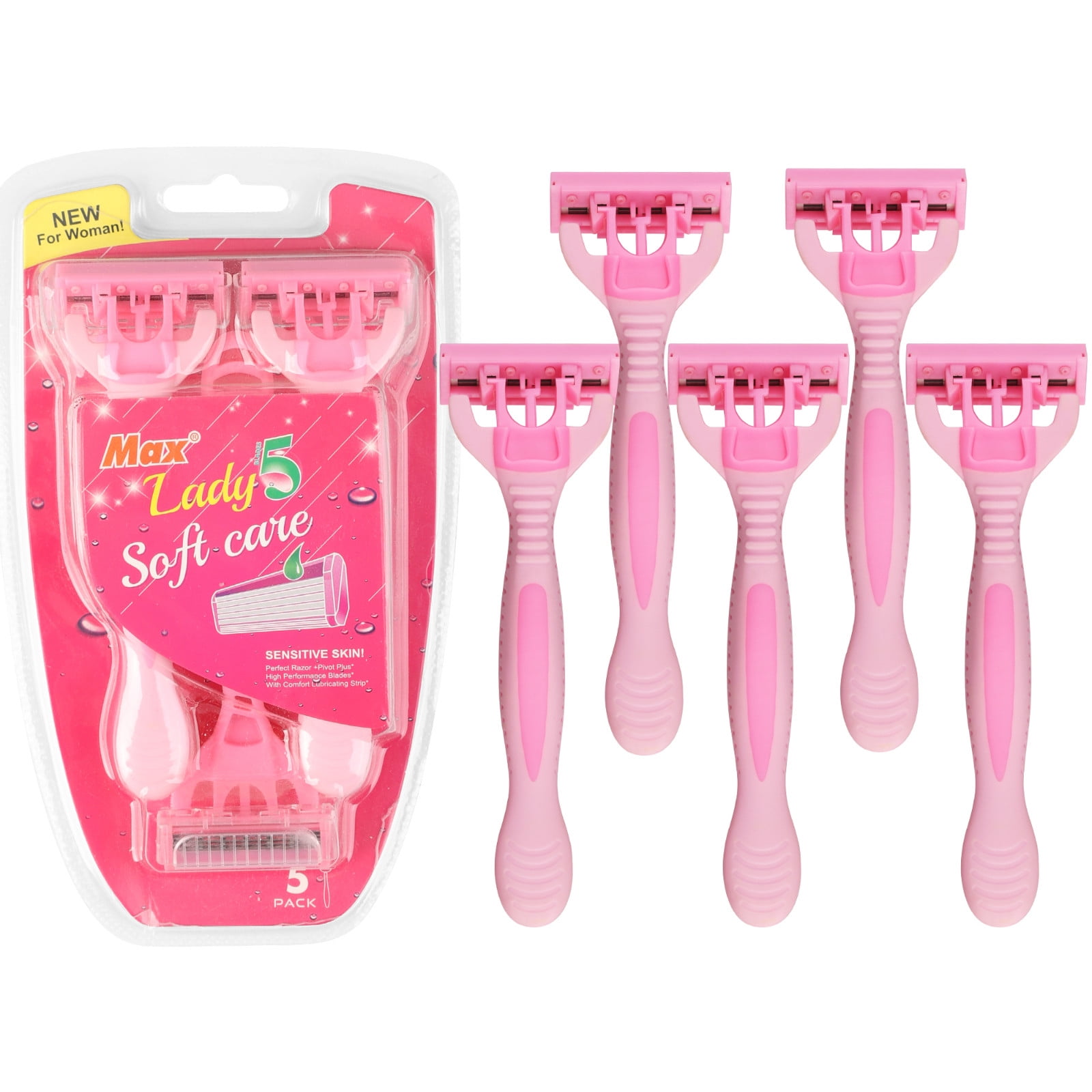 Venoro 5 Packs Women's Razors 5-Blades Manual Razor Disposable, Pink ...