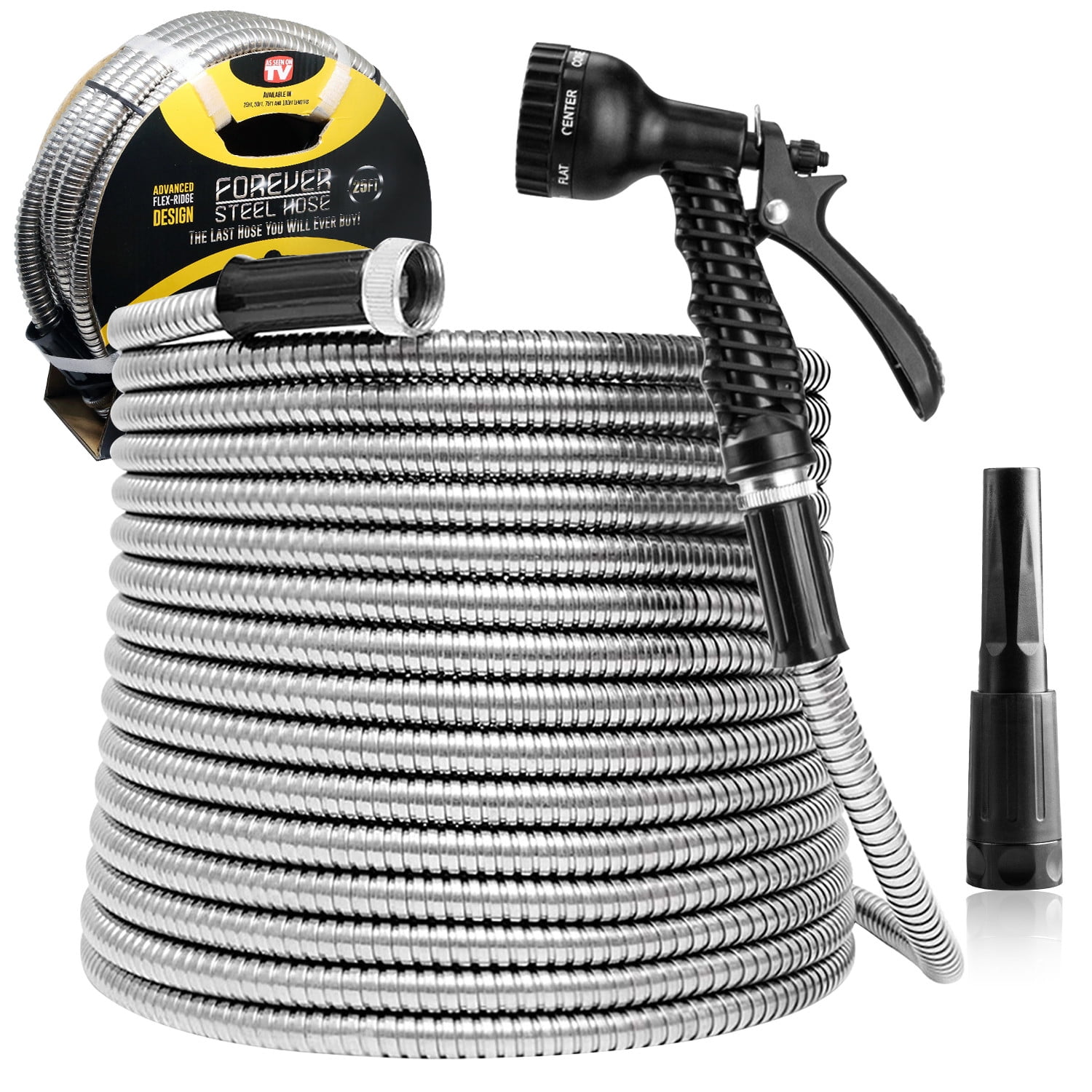 Venoro 75ft Metal Garden Hose Stainless Steel Water Hose With Nozzle