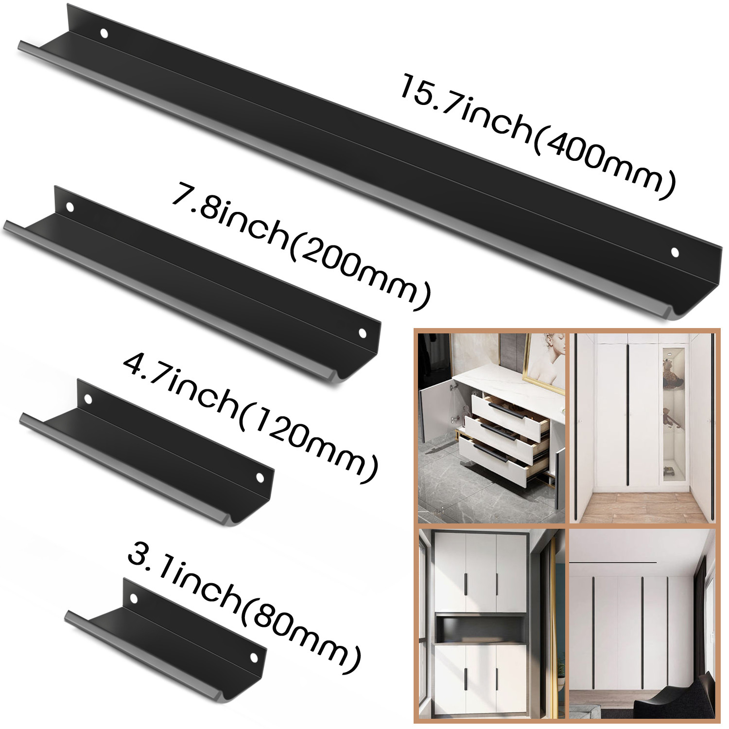 Venoro Finger Edge Pulls Black Modern Cabinet Drawer Bar Pulls ...