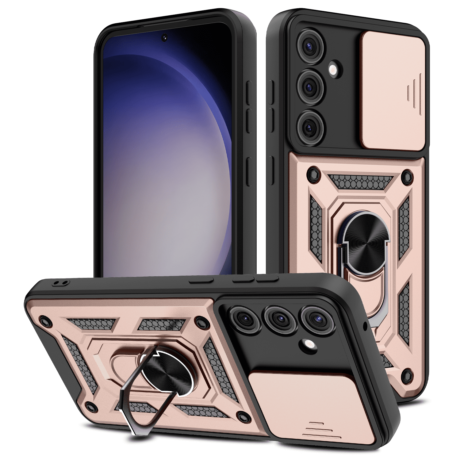 Venoro For Samsung Galaxy S23 FE Case Slide Camera Ring Stand Cover/HD Screen Protector ...