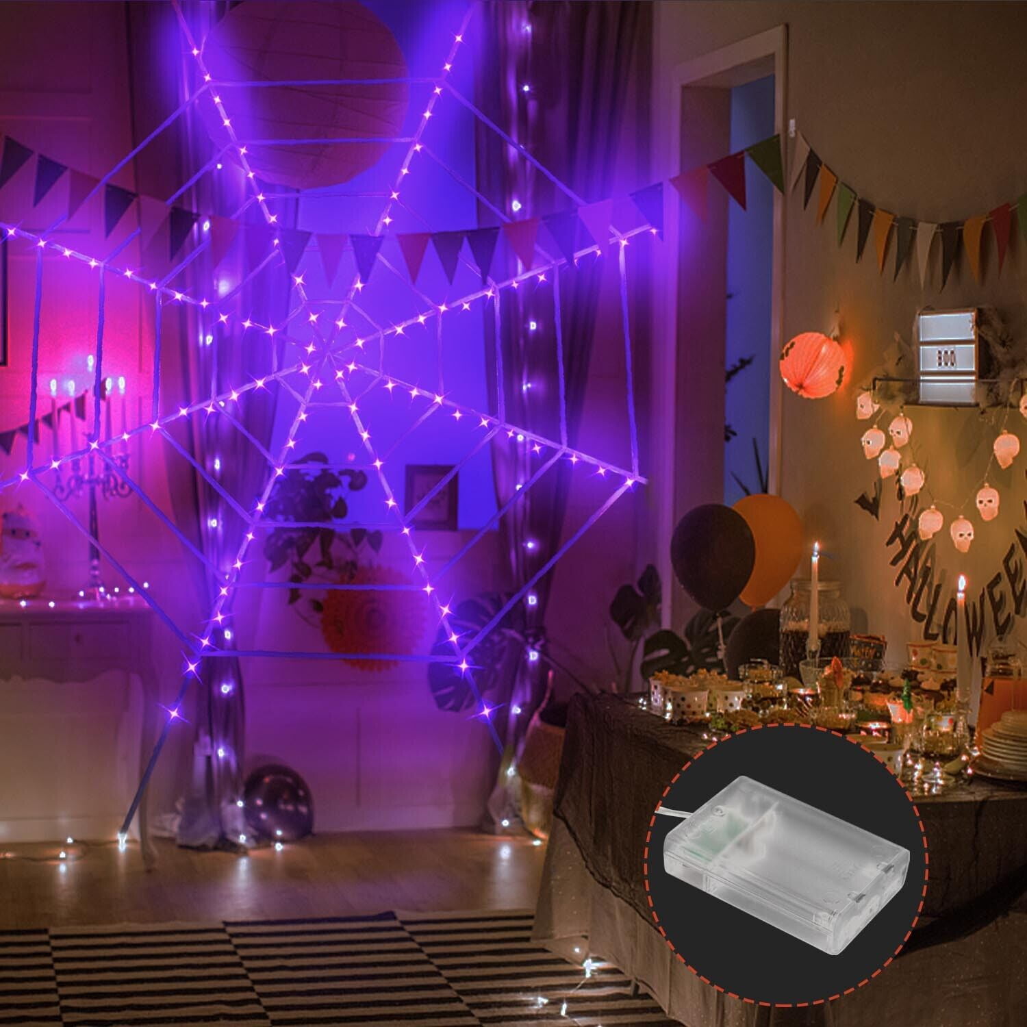 Venoro Giant Large Halloween Spider Web Light Up Cobweb Outdoor Yard ...