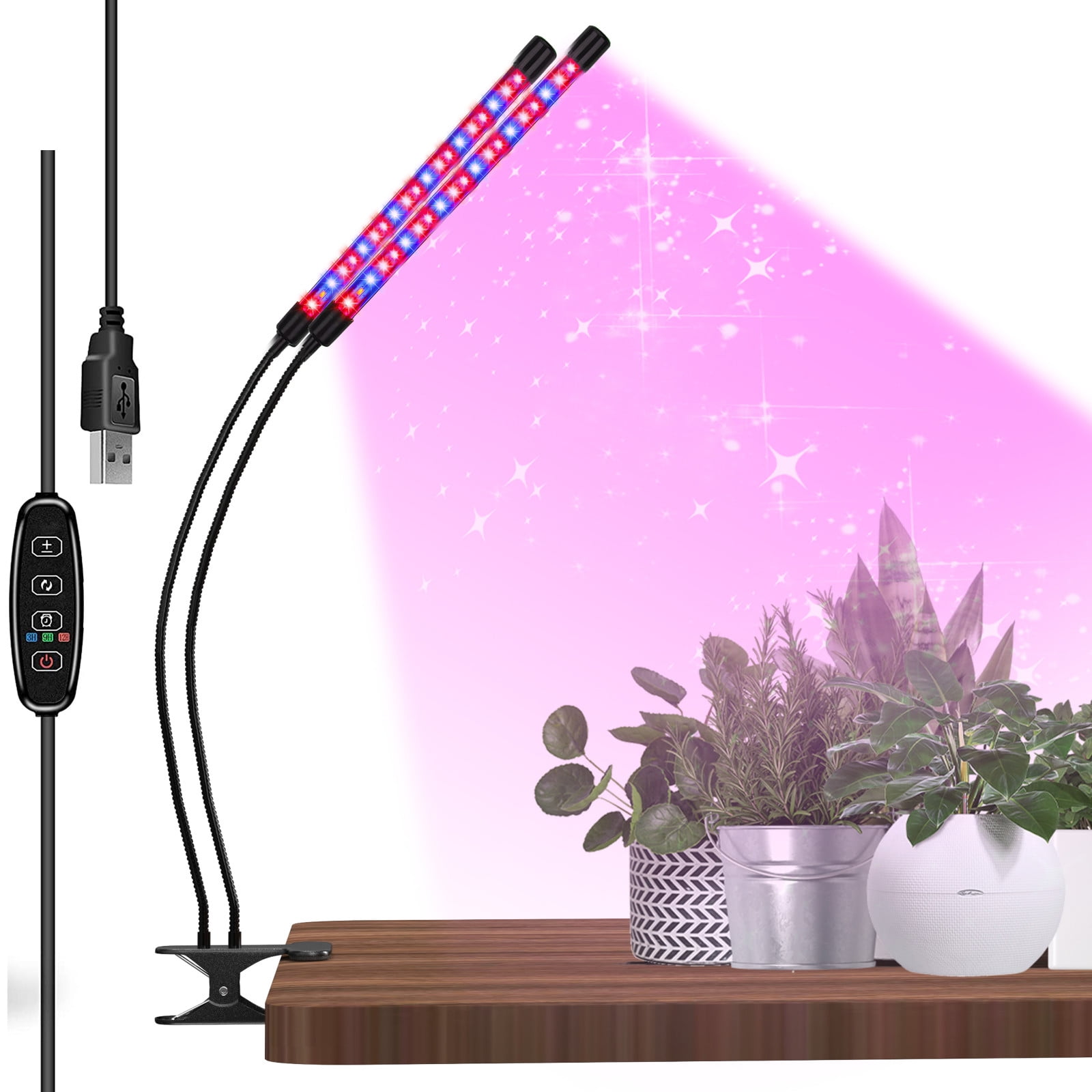 Elegant Choise 2-Way LED Grow Light with Timer for Houseplants, Herbs ...