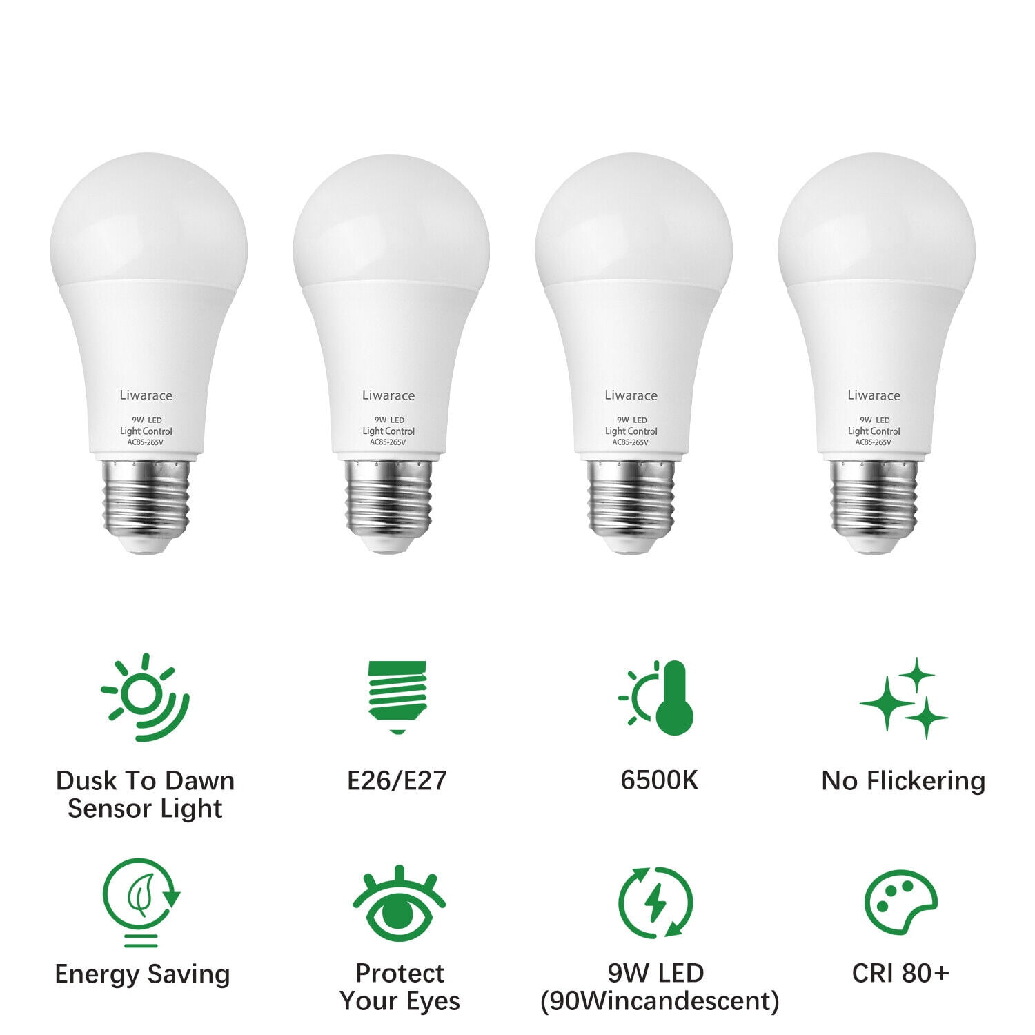 Venoro LED Light Bulbs Outdoor Automatic On/Off Sensor Bulb 6500K ...