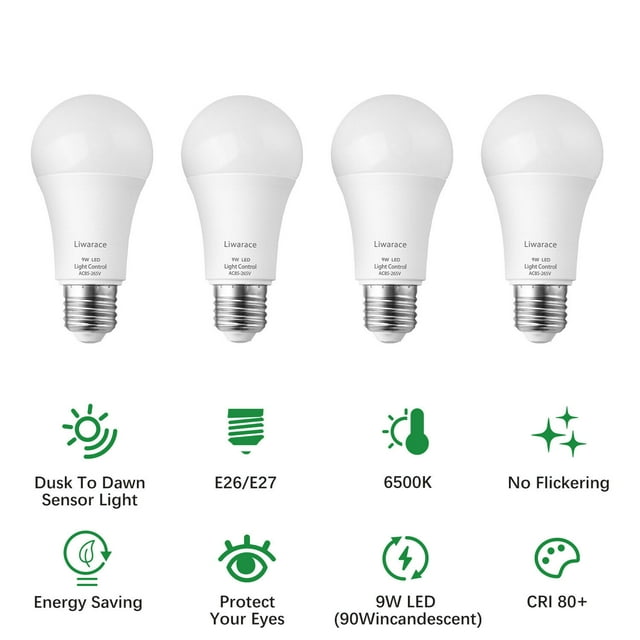 Venoro LED Light Bulbs Outdoor Automatic On/Off Sensor Bulb 6500K ...