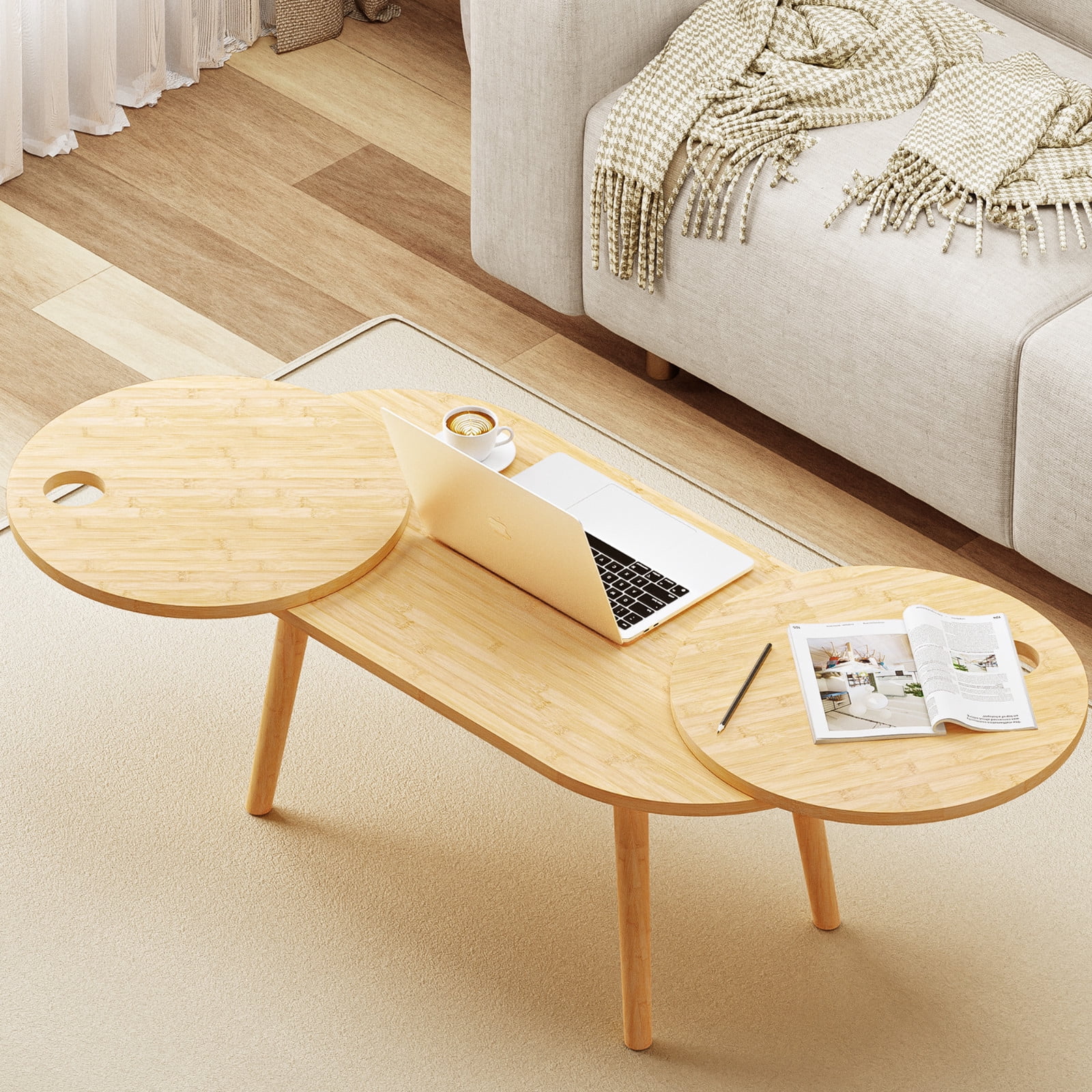 Venoro Oval Coffee Table with Round Turntable Bamboo Furniture for ...
