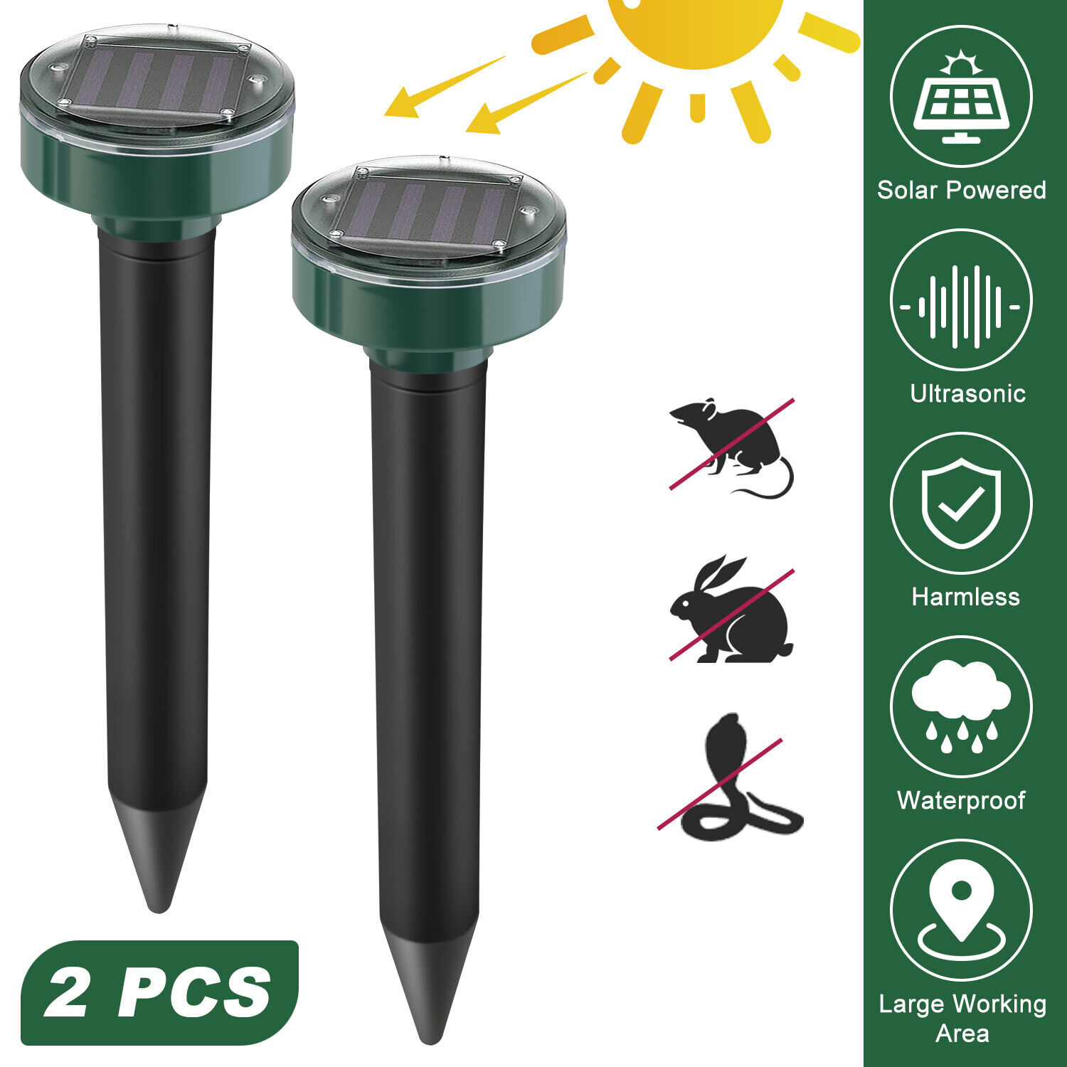 Venoro Ultrasonic Animal Repeller Solar Powered Pest Mole Gopher ...