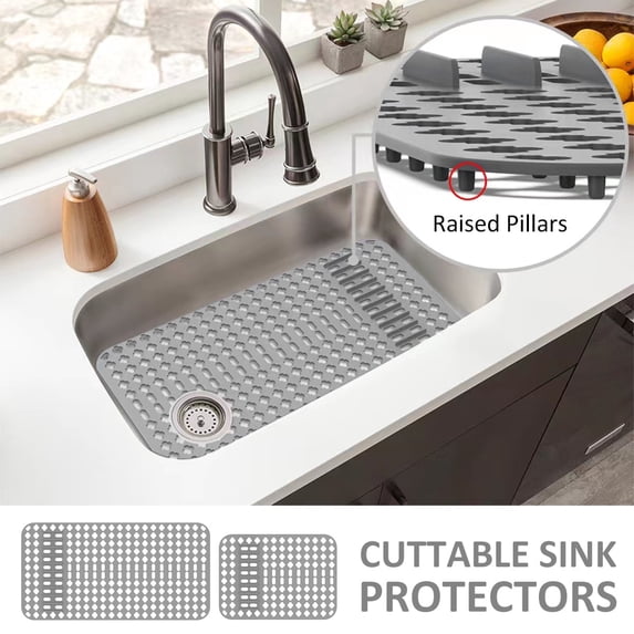 Vensio Flexible Silicone Kitchen Sink Protector Mat Gray Non-Slip Heat ...