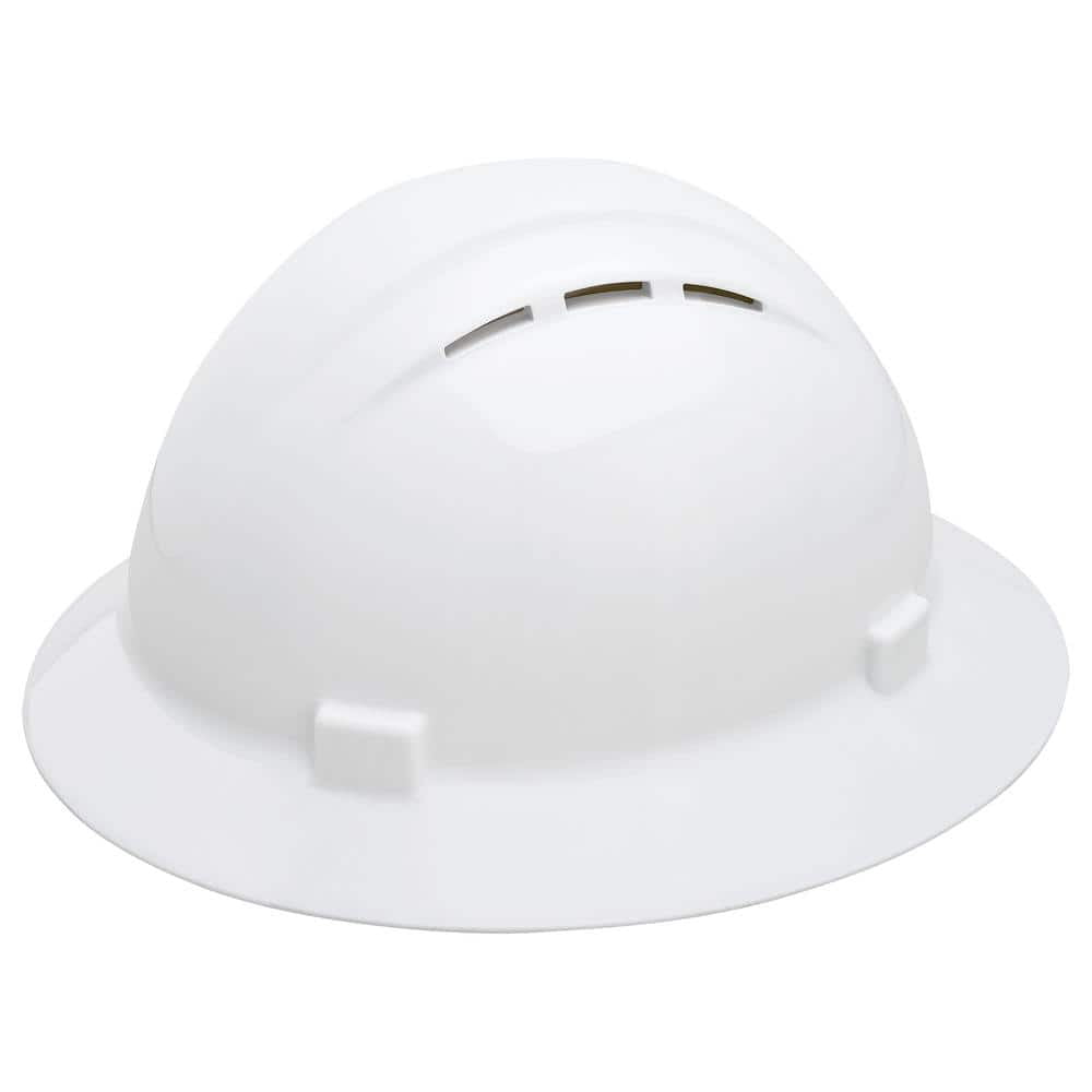 Vent 4 Point Nylon Suspension Mega Ratchet Full Brim Hard Hat in White ...