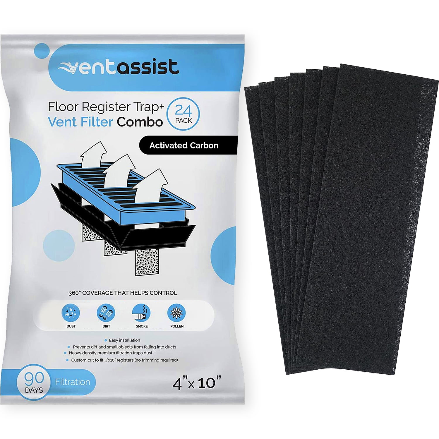 Vent Assist Activated Carbon Air Vent Filters for Home - 4" x 10" MERV ...