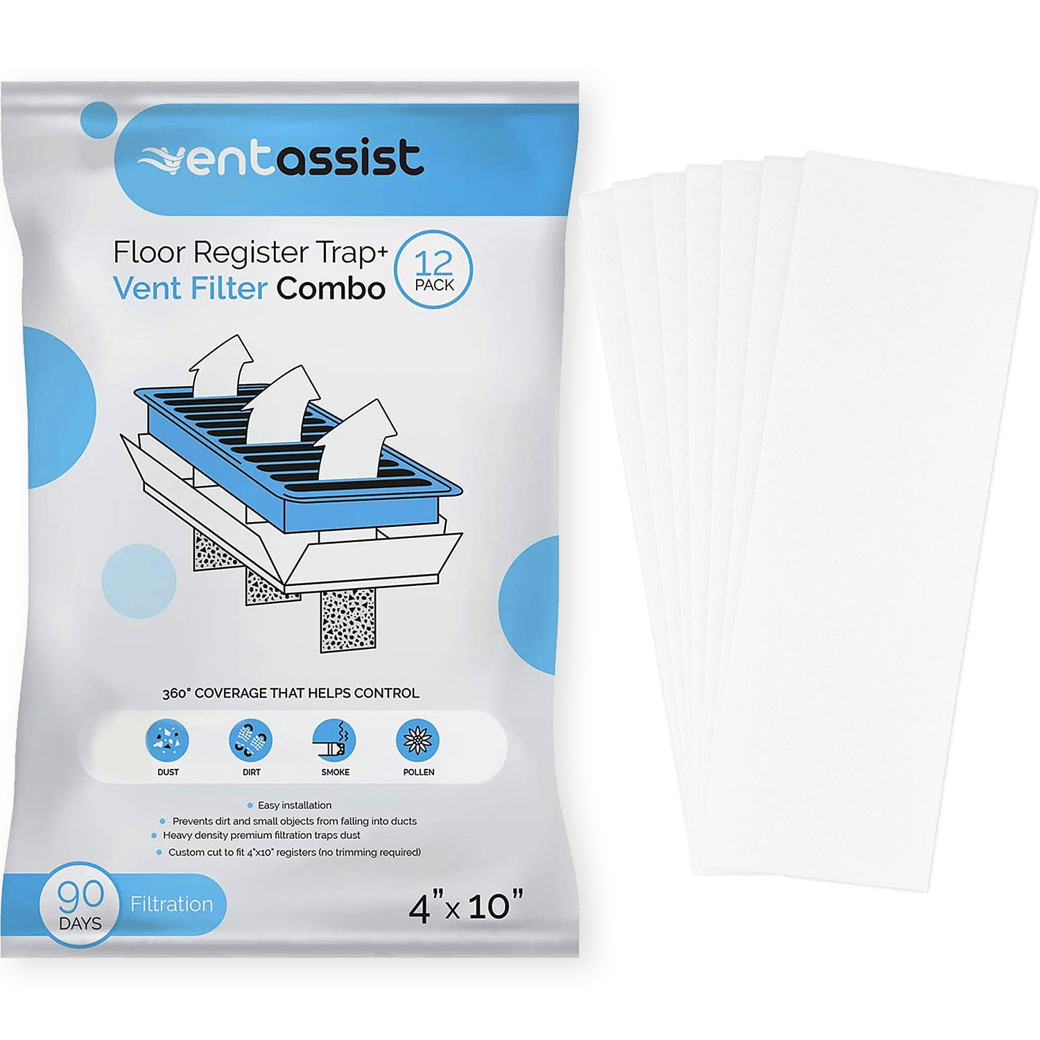 "Vent Assist Premium MERV 8 Electrostatic Air Vent Filters, 4"" x 10 ...