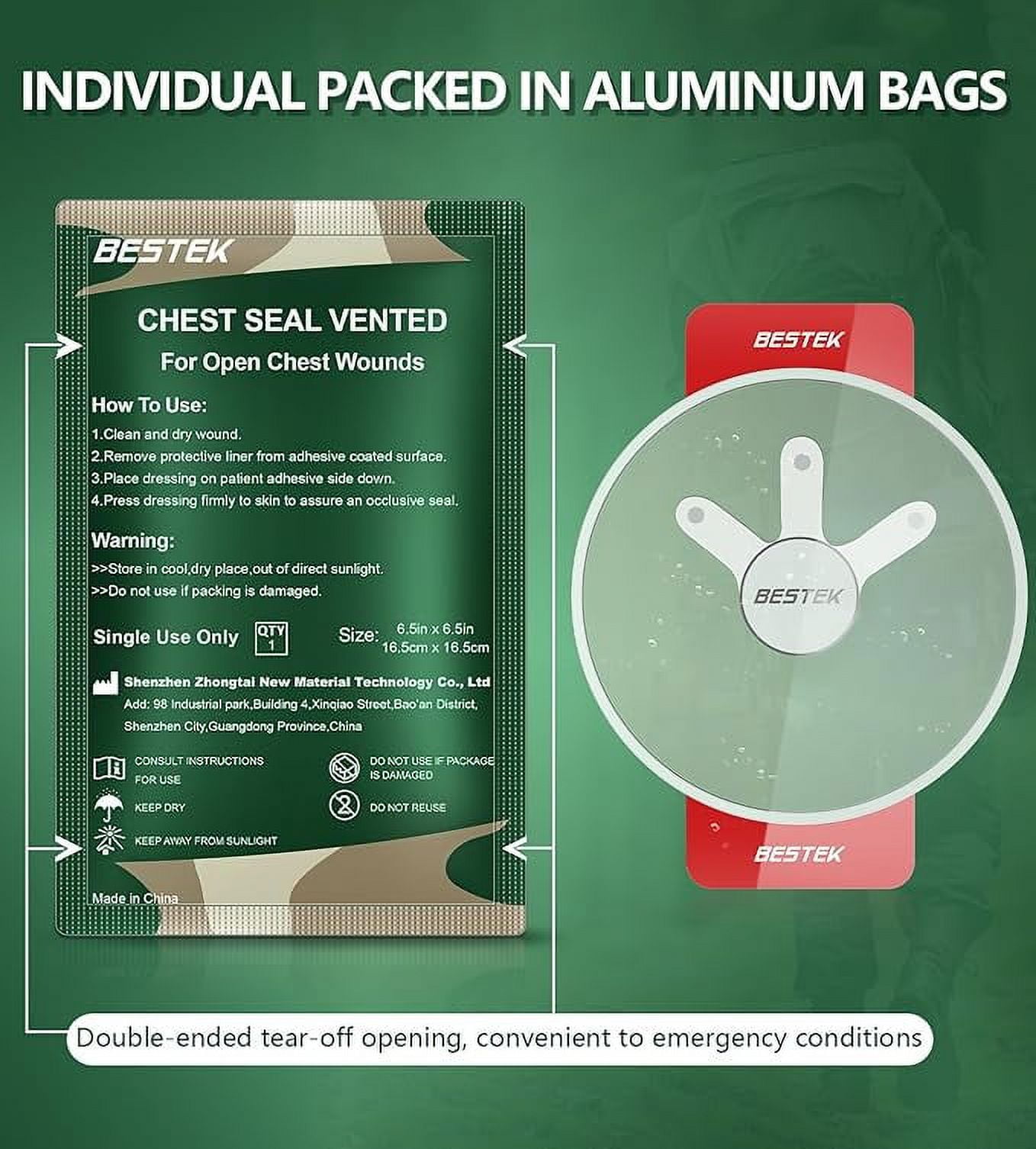 Vent Chest Seal - Emergency Trauma Dressing, First Aid Kit Sterile ...