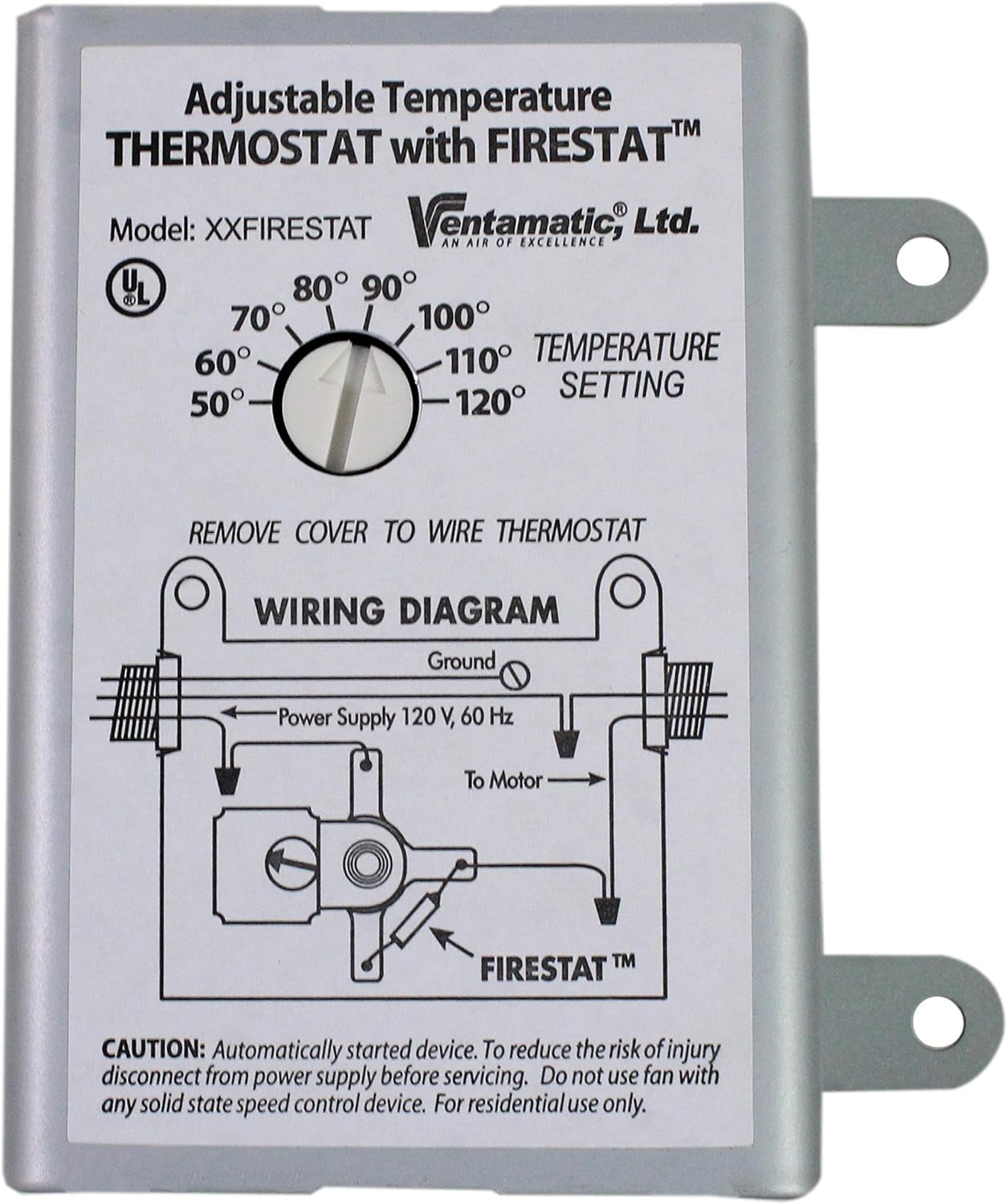 Ventamatic XXFIRESTAT 10-Amp Adjustable Programmable Thermostat with Firestat for Power Attic ...