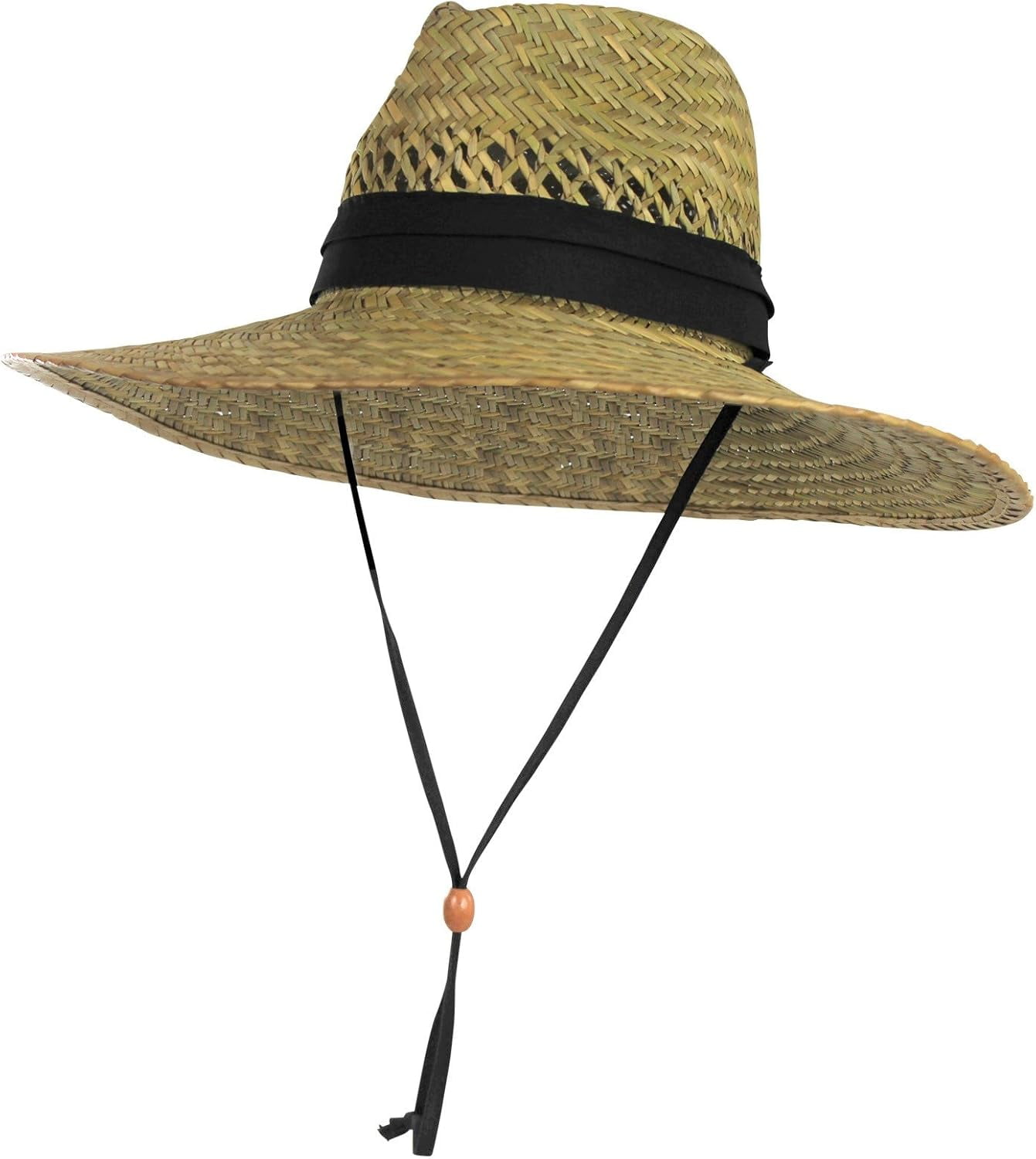 Vented Straw Lifeguard Sun Hat w/ 4.5-inch-Wide Brim & Chin Strap â ...