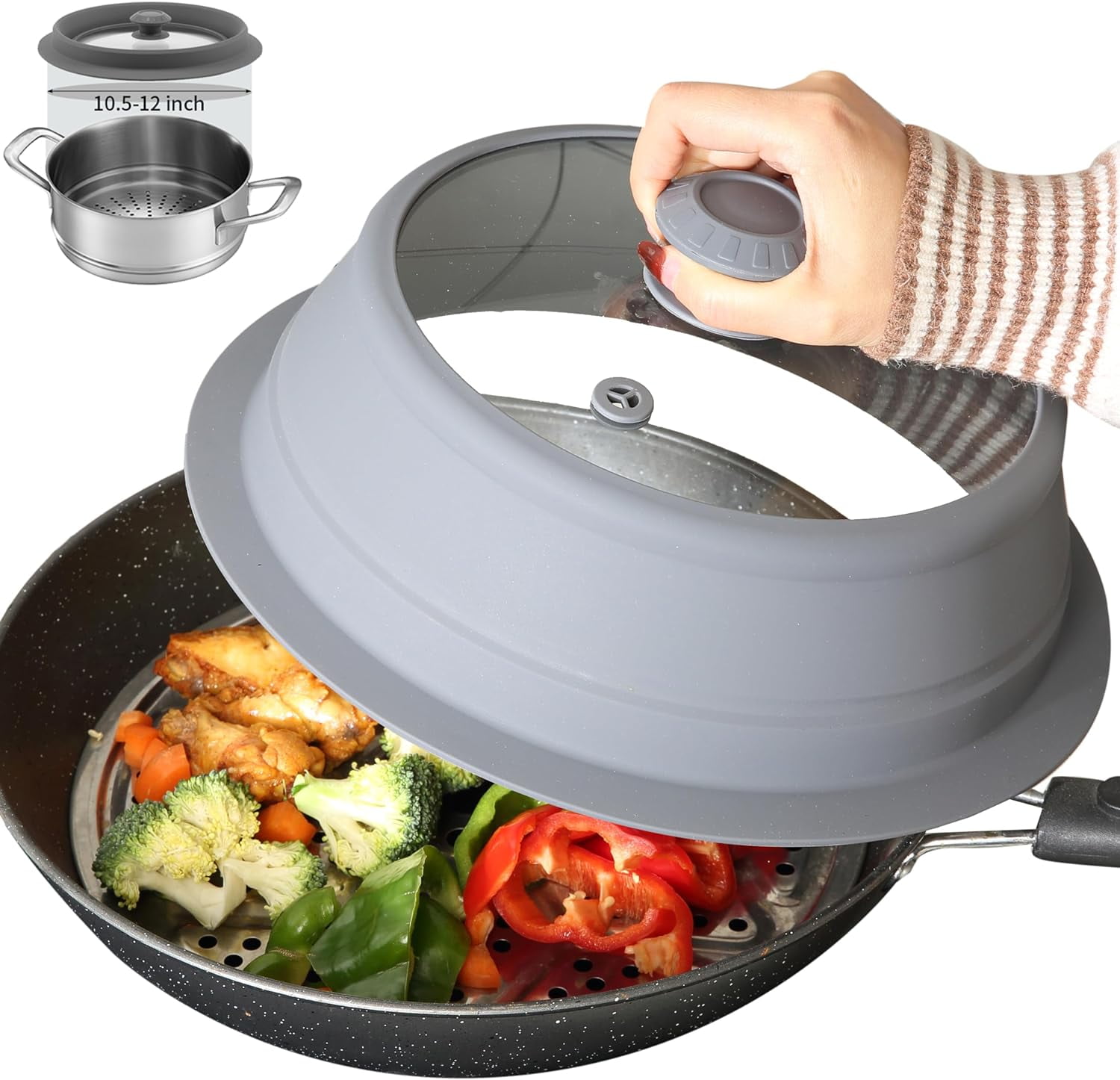 Vented Tempered Glass Lid Wok Lid for Stockpot Pot Pan, 10.5 inch ...