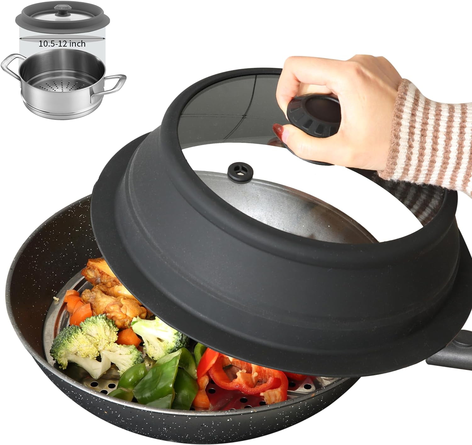 Vented Tempered Glass Lid Wok Lid for Stockpot Pot Pan, 10.5 inch ...