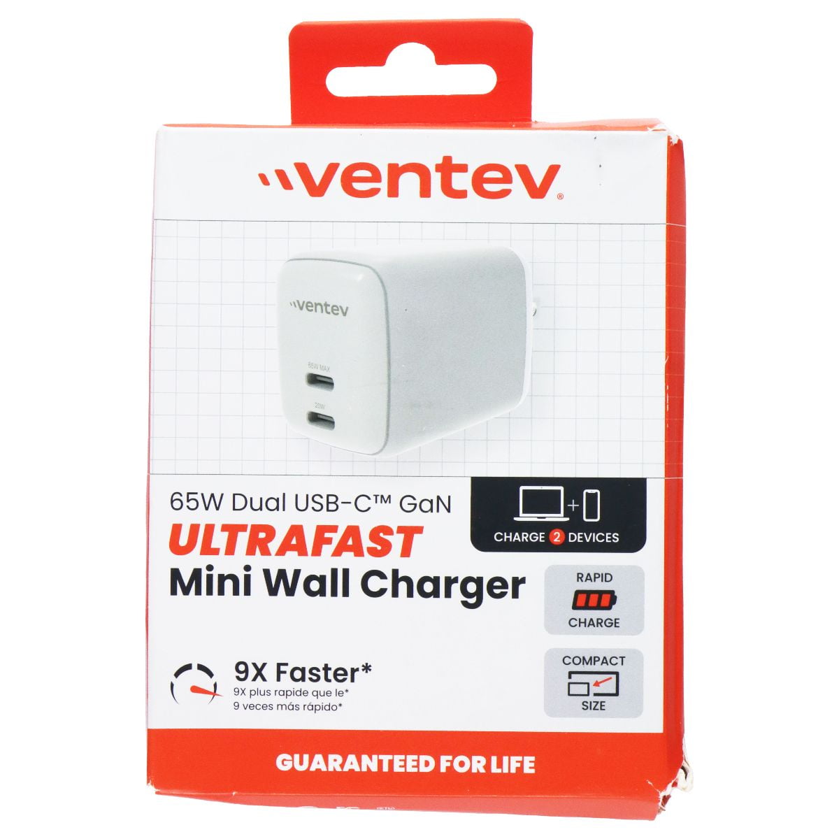 Ventev WC65-HDBX-83820 65W Ultrafast USB C Universal Dual Gan Mini Wall ...