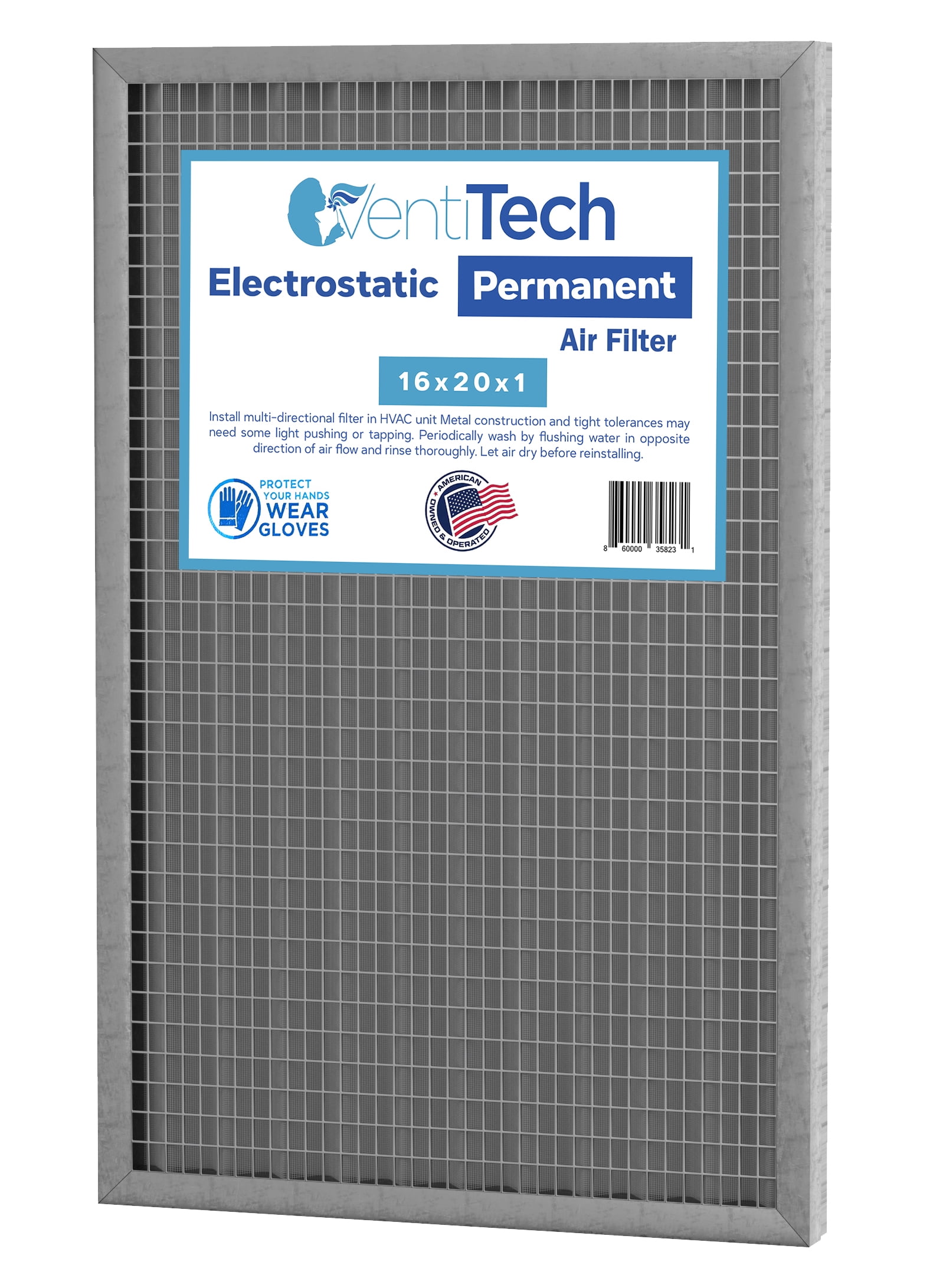 Venti Tech 16x20x1 Washable Electrostatic Air Filter. Reusable HVAC Furnace Air Filter