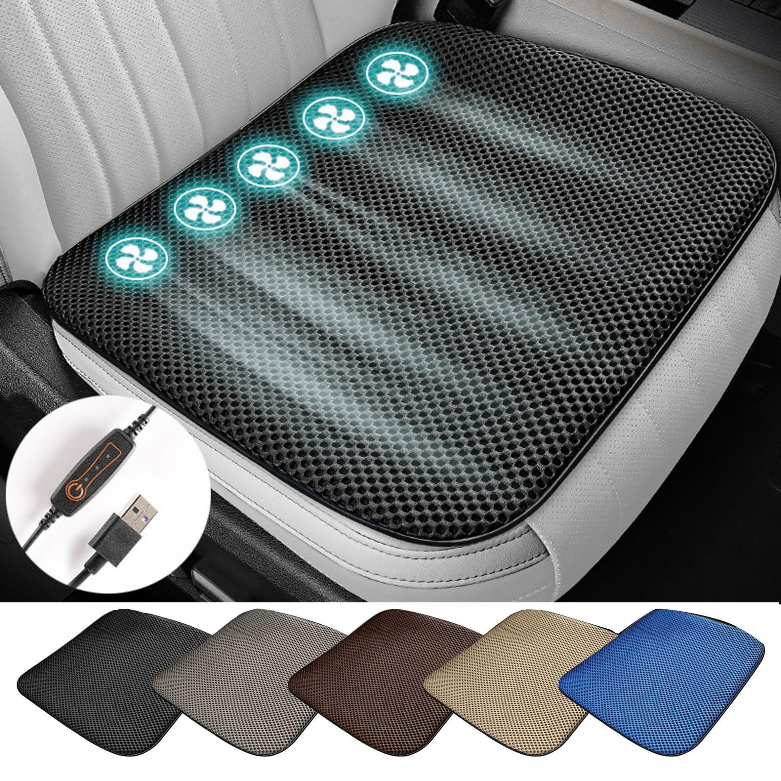 Ventilated Car Seat Cushion with 5 Fans, USB Plug, Cooling Car Seat ...