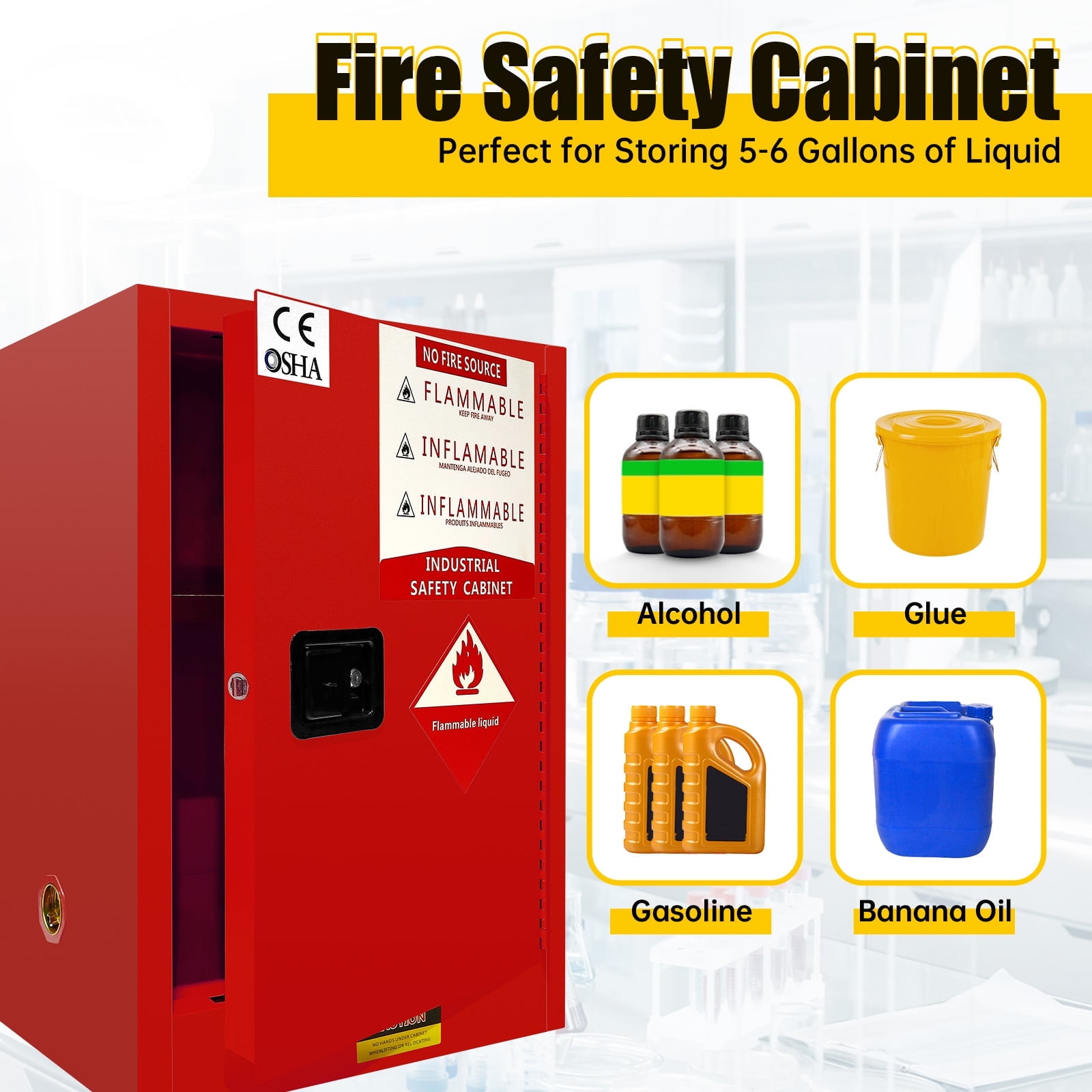 Ventilated Flammable Liquid Storage Cabinet - OSHA Approved Red Steel ...