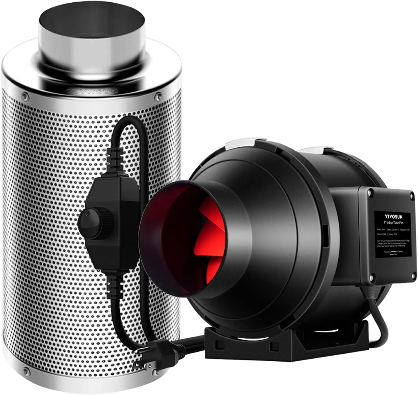 Ventilation Kit 4 Inch 190 CFM Inline Duct Fan with 4"x 12" Carbon ...
