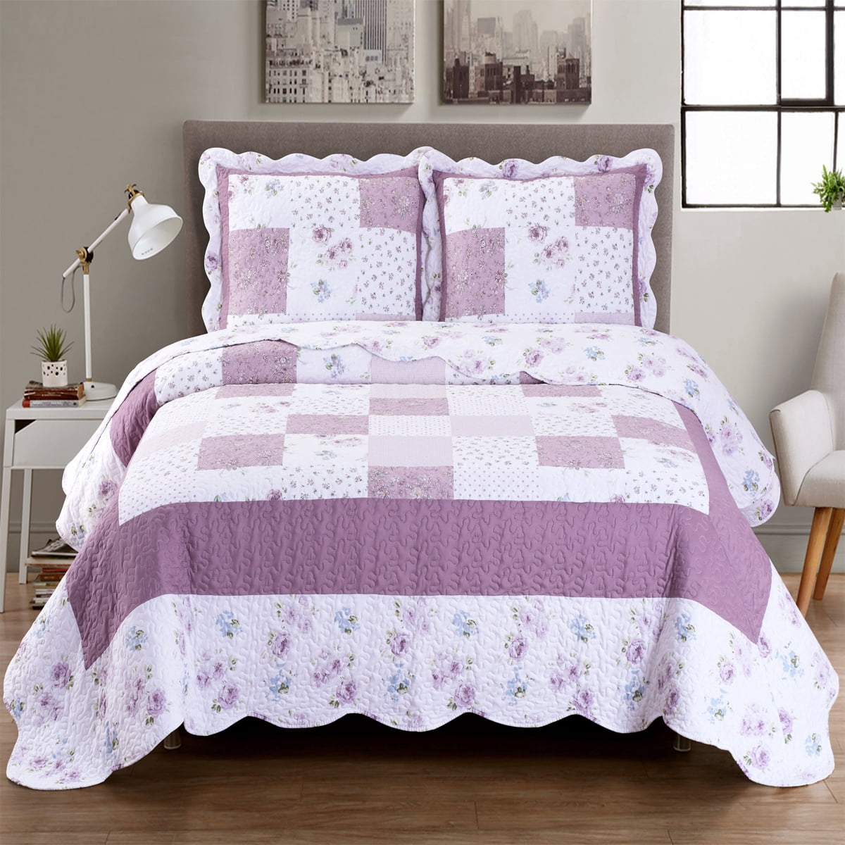 Ventura Oversize Reversible Quilted Coverlet Set Wrinkle-Free & Pet ...