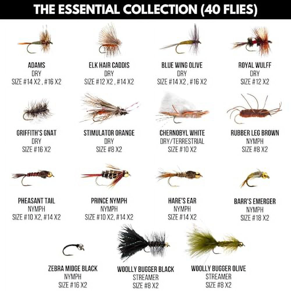 Ventures Fly Co. | 40 Premium Hand Tied Fly Fishing Flies Assortment | Fly Box Included | Dry ...