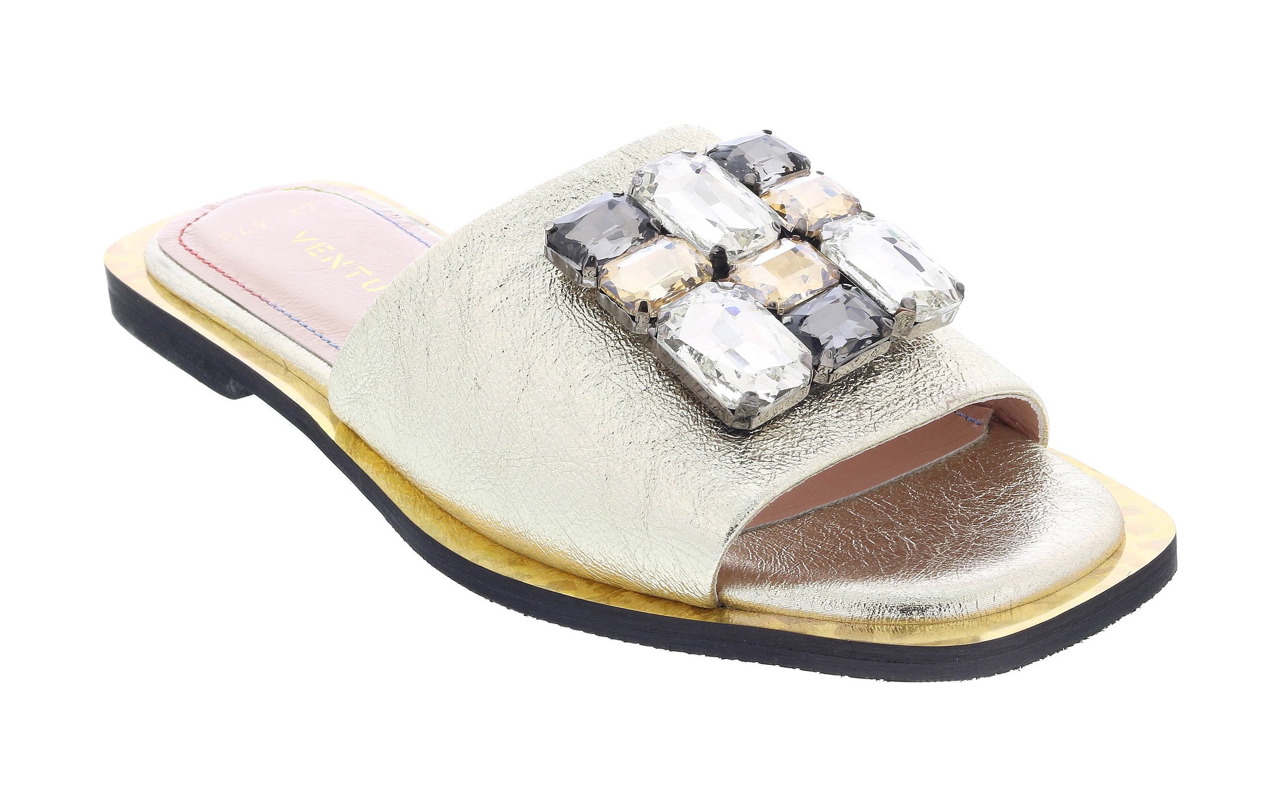 Ventutto Gold Crystal Embellished Leather Slide-7 for womens - Walmart.com