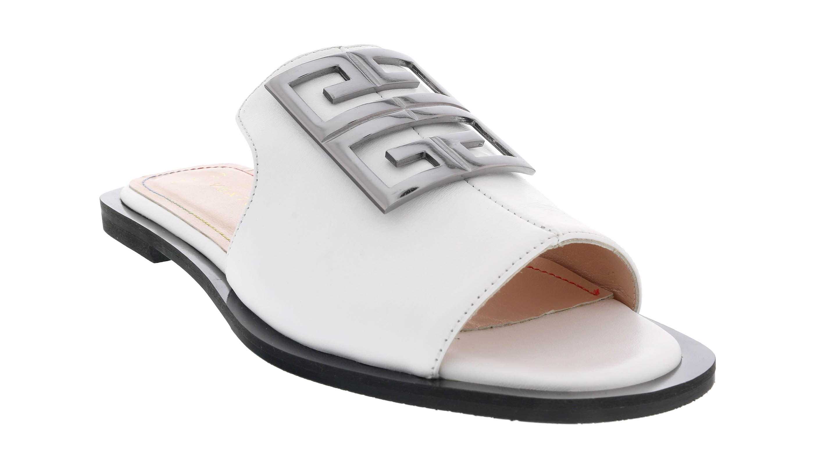 Ventutto White Crest Flat Leather Slide-8 for womens - Walmart.com