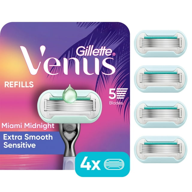 Gillette Venus Miami Midnight Extra Smooth Women's Razor Refills, 4 ct ...