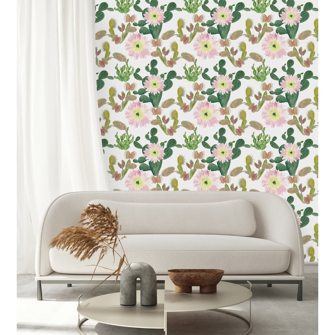 Venus Flytrap and Cactus Wallpaper Pre-Pasted - 25"W x 225"H - Walmart.com