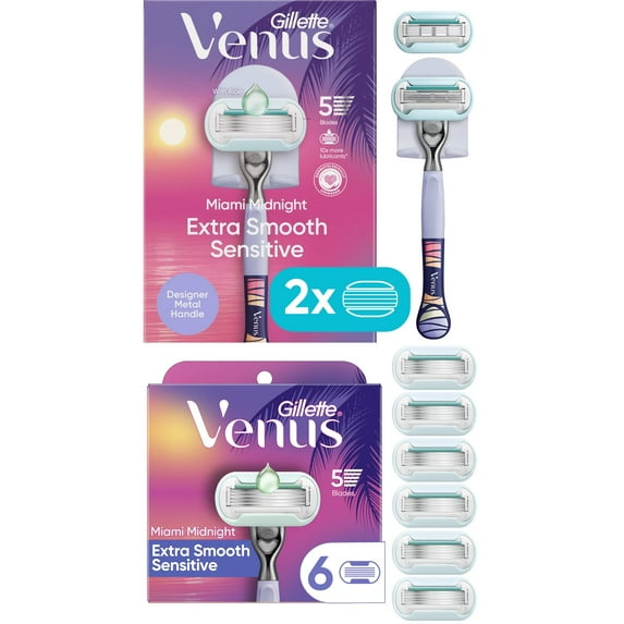 Venus Miami Midnight Extra Smooth Sensitive Manual Razor Bundle with 8 ...