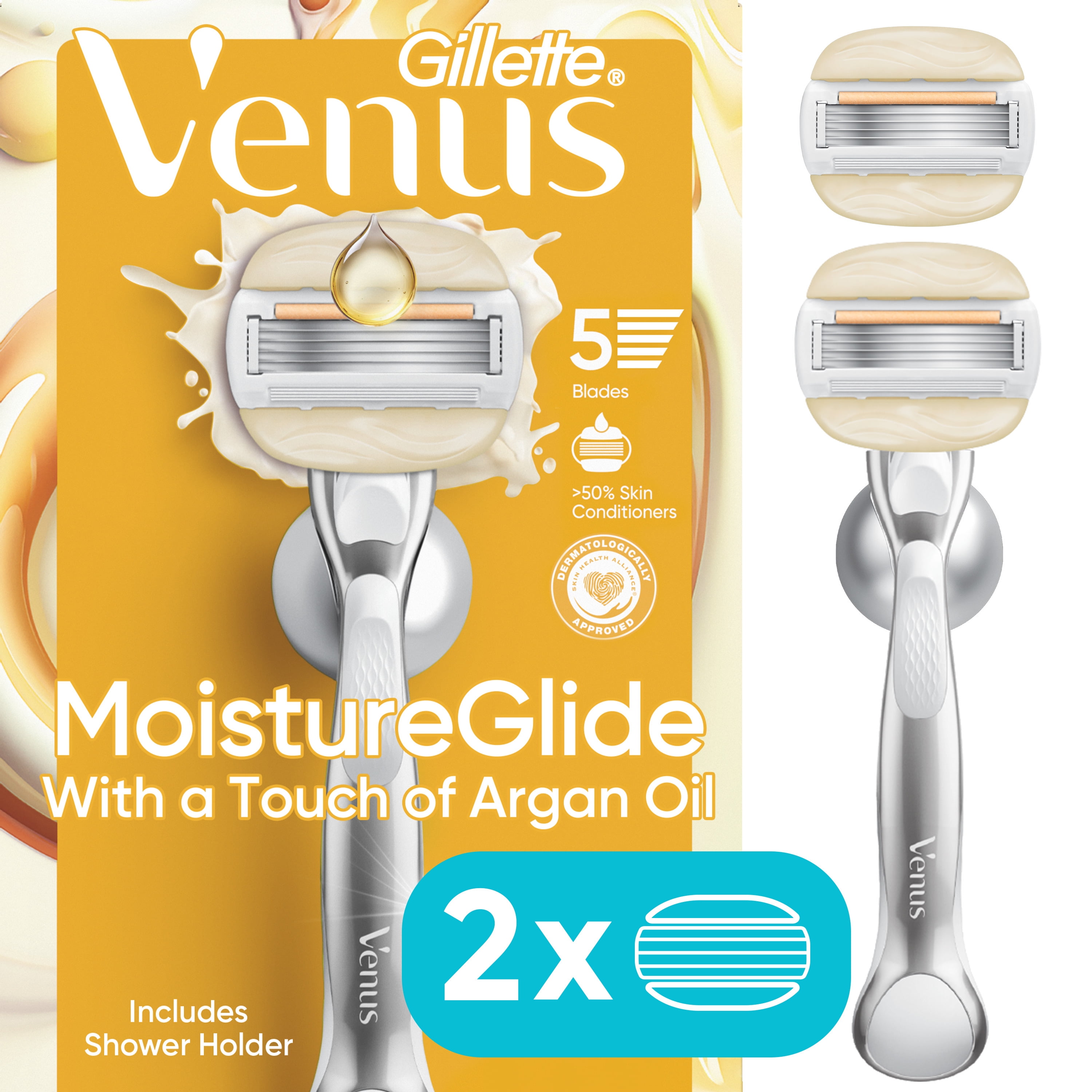 Venus Moistureglide Women's Razor, Reusable Handle, 2 Razor Blade ...