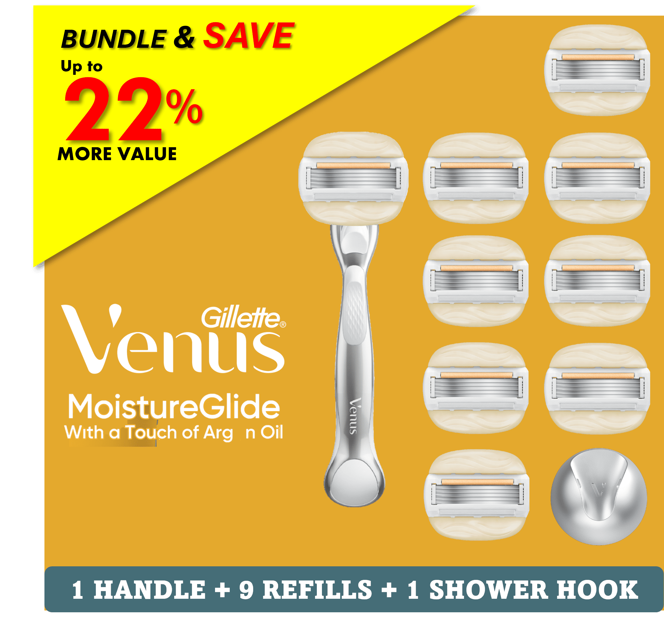Venus MositureGlide Manual Razor Bundle with 9 Blade Cartridge Refill ...