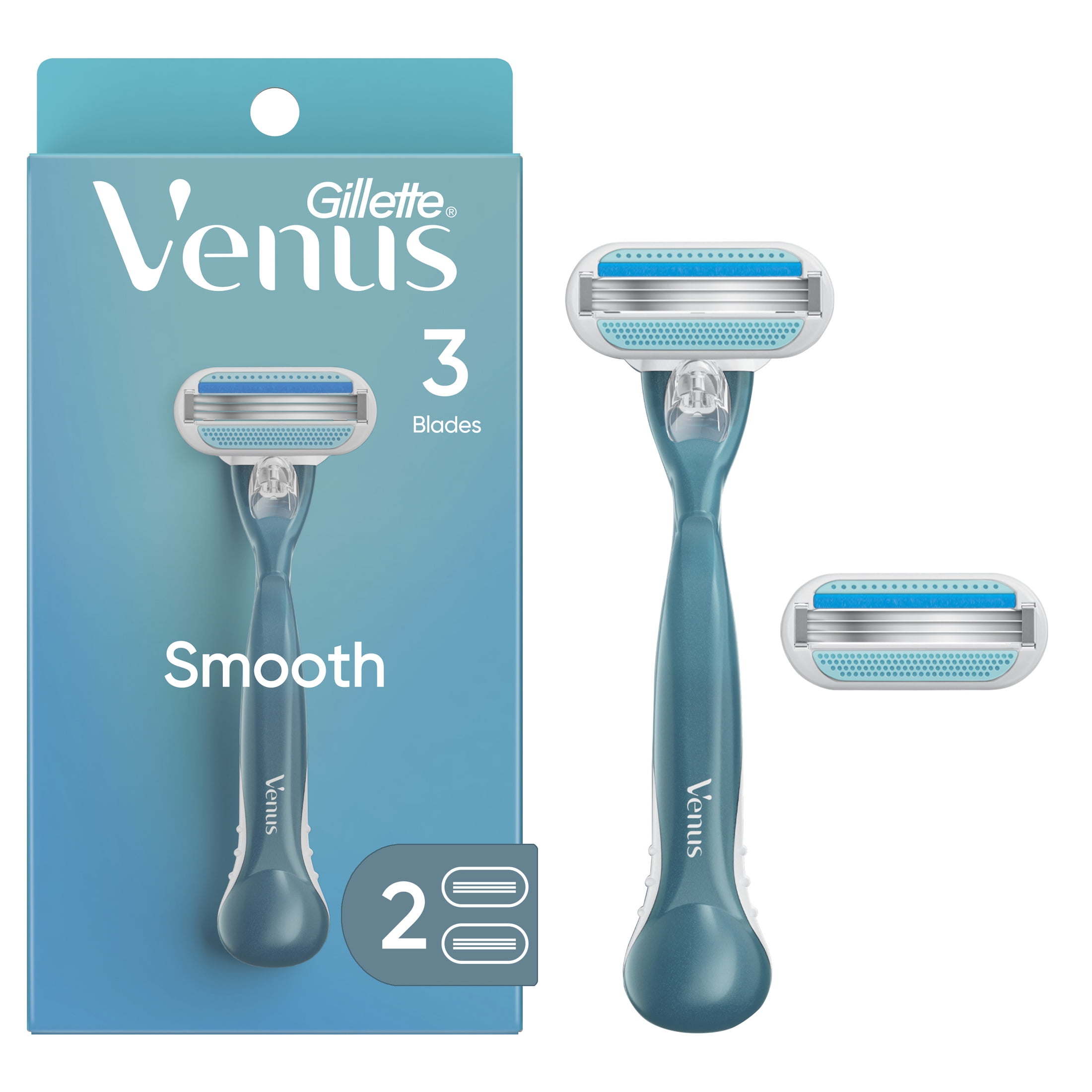 Gillette Venus Smooth Women's Razor with Pivoting Head, 2 Blade Refills ...