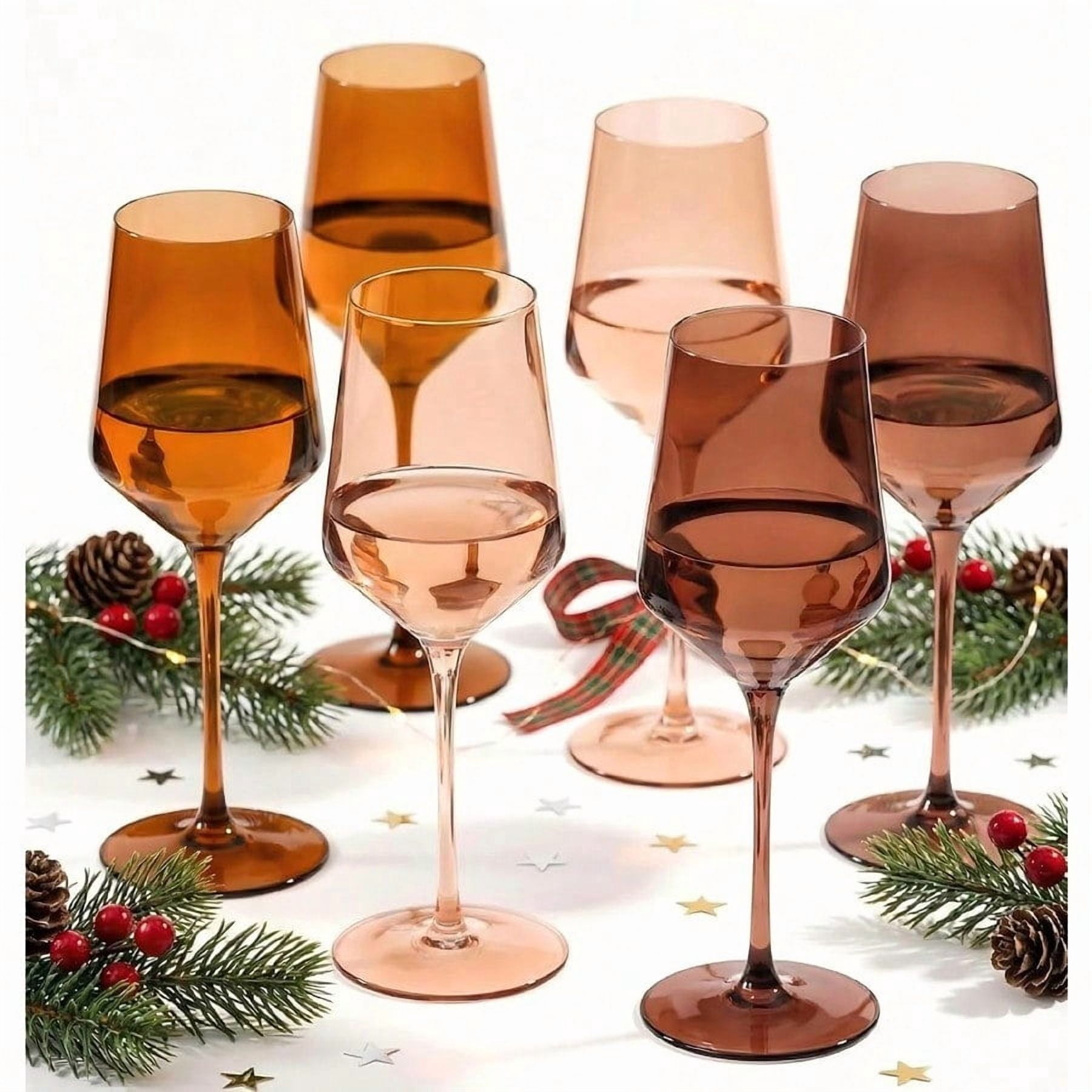 Venus Wine Glasses Set of 6-14oz [Hand-Blown] Maillard-Inspired Amber ...