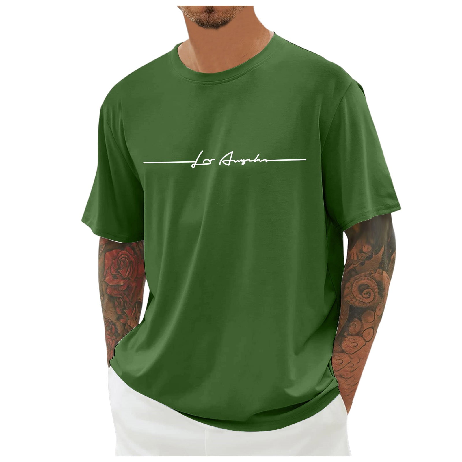 Venzia Men’s Oversized City Print T‑Shirt – Summer Crew Neck Short ...