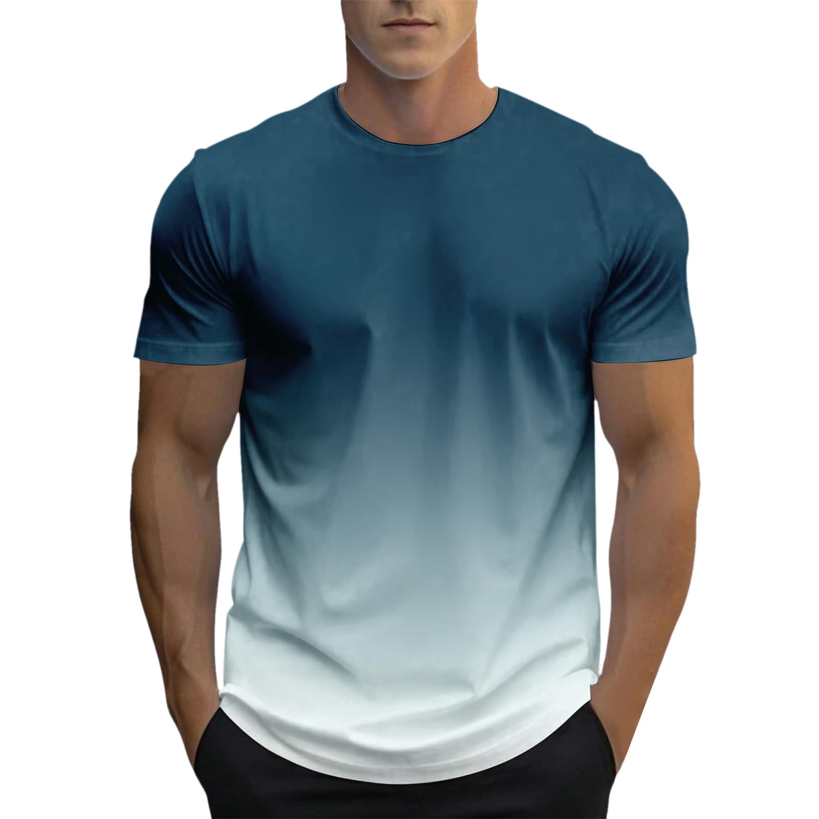 Venzia Men’s Oversized Gradient Ombre T‑Shirt – City Print Crew Neck ...