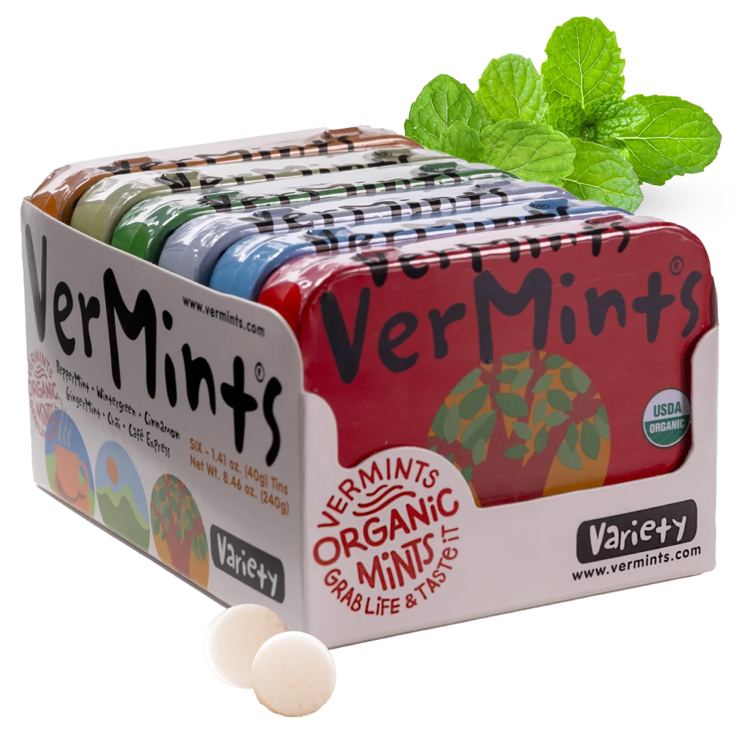 VerMints Organic Breath Mints - MDA05 Peppermint, Ginger, Wintergreen ...
