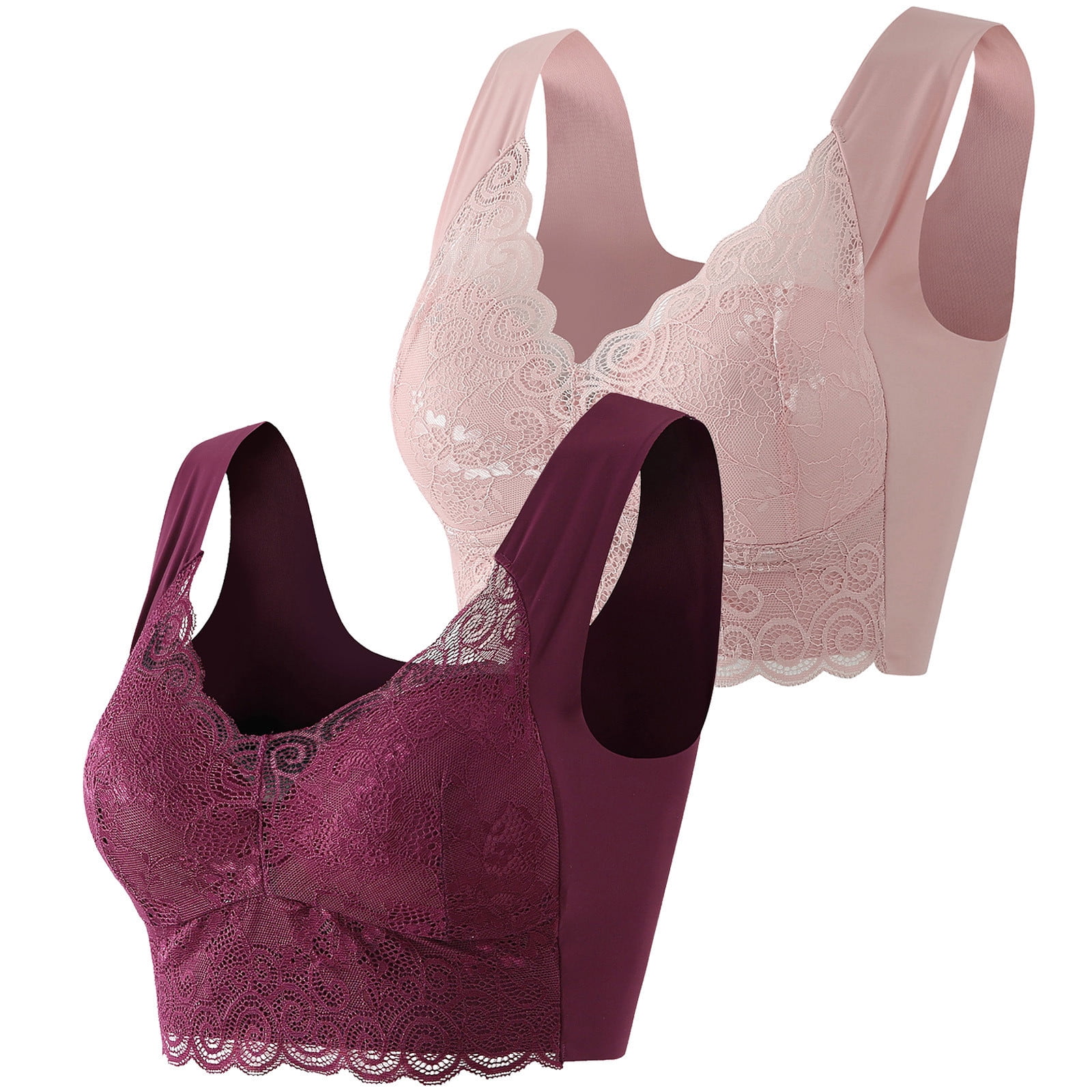 Utoimkio 2 Pack Wireless Push Up Bras for Women No Underwire Lace Bras ...