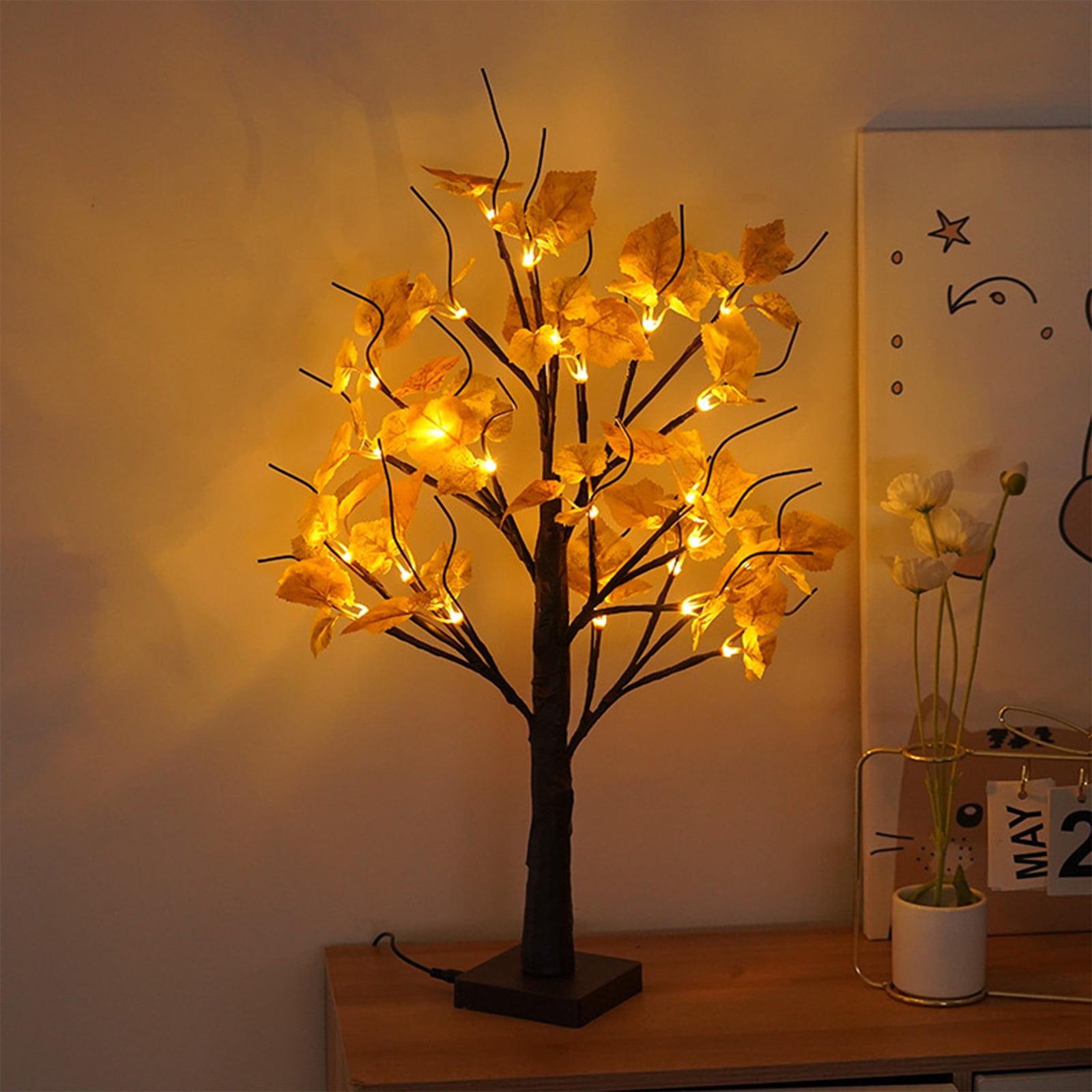 VerPetridure 24 Inch Artificial Fall Tree Lighted Maple Tree Lights ...